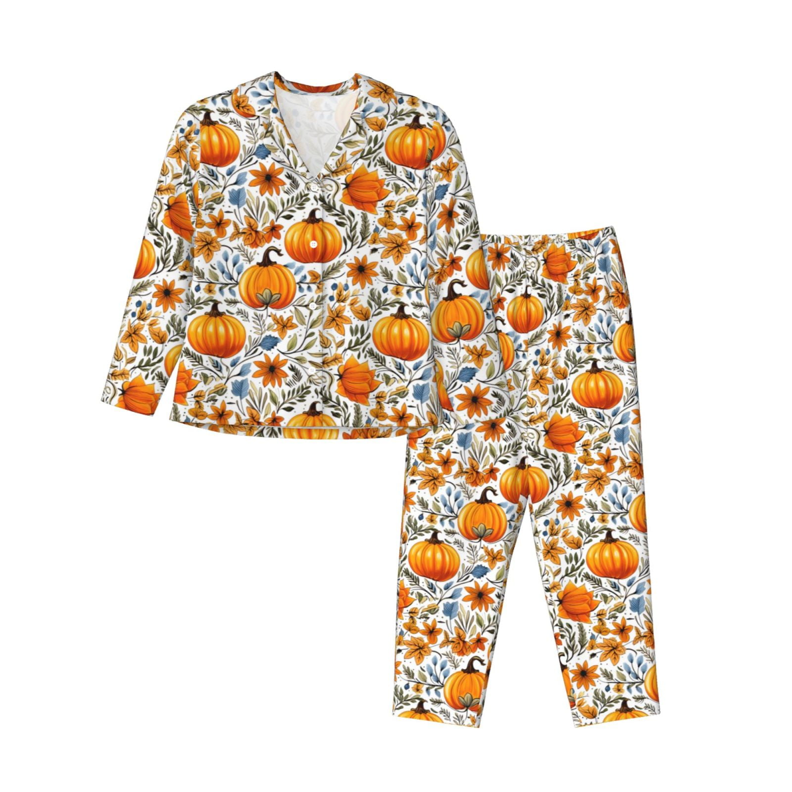 Bingfone Womens Pajama Sets Autumn Pumpkin Blossoms Print,Long Sleeve ...