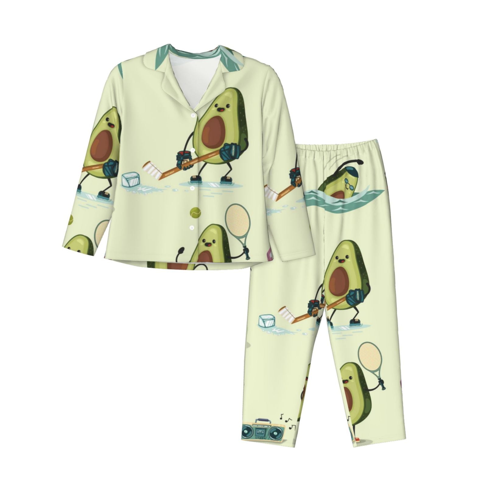 Bingfone Womens Pajama Sets Avocado For Exercise Print,Long Sleeve ...
