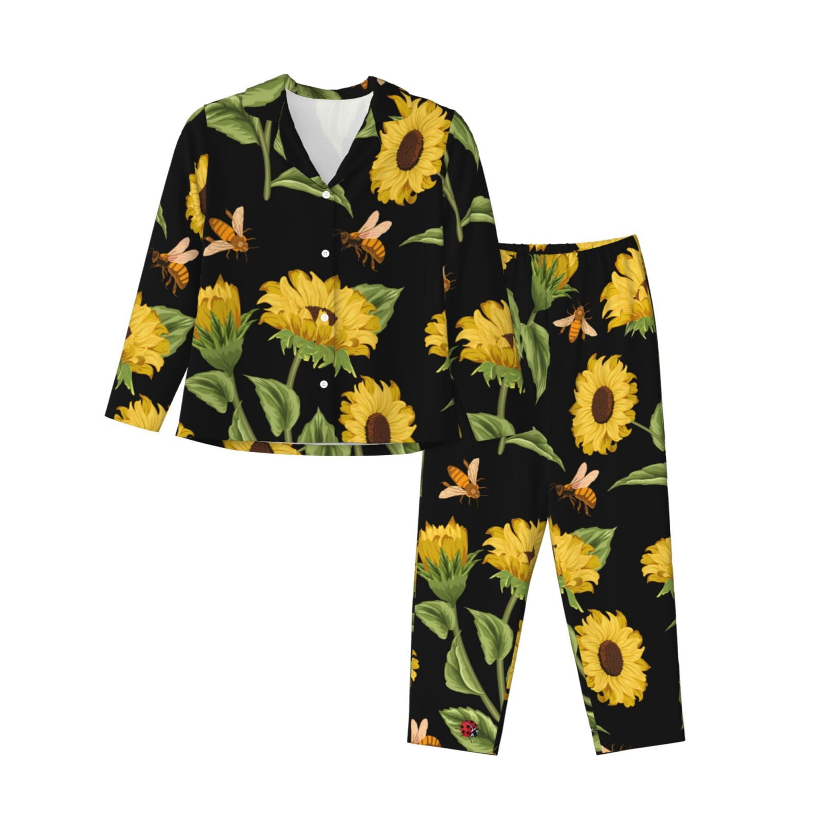 Bingfone Womens Pajama Sets Bees And Sunflowers Print,Long Sleeve ...
