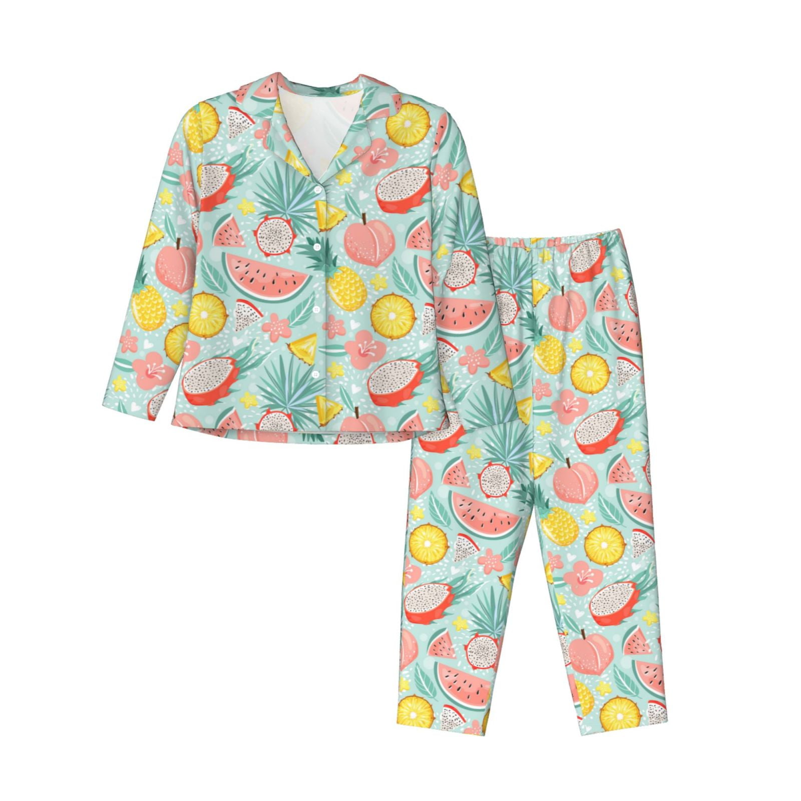 Bingfone Womens Pajama Sets Bright Peach Print,Long Sleeve Loungewear ...