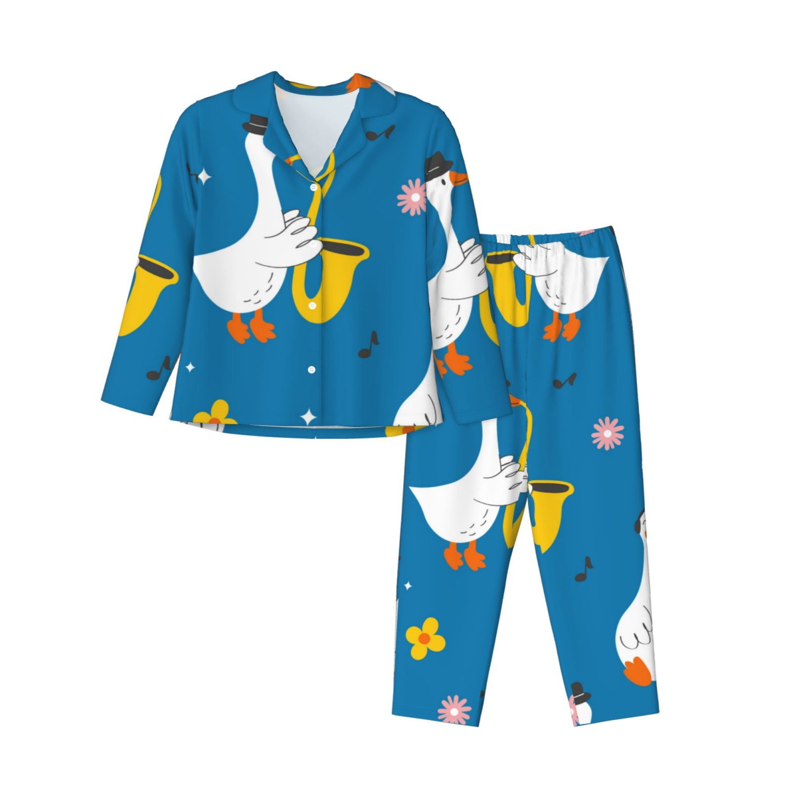 Bingfone Womens Pajama Sets Cartoon Goose Print,Long Sleeve Loungewear ...