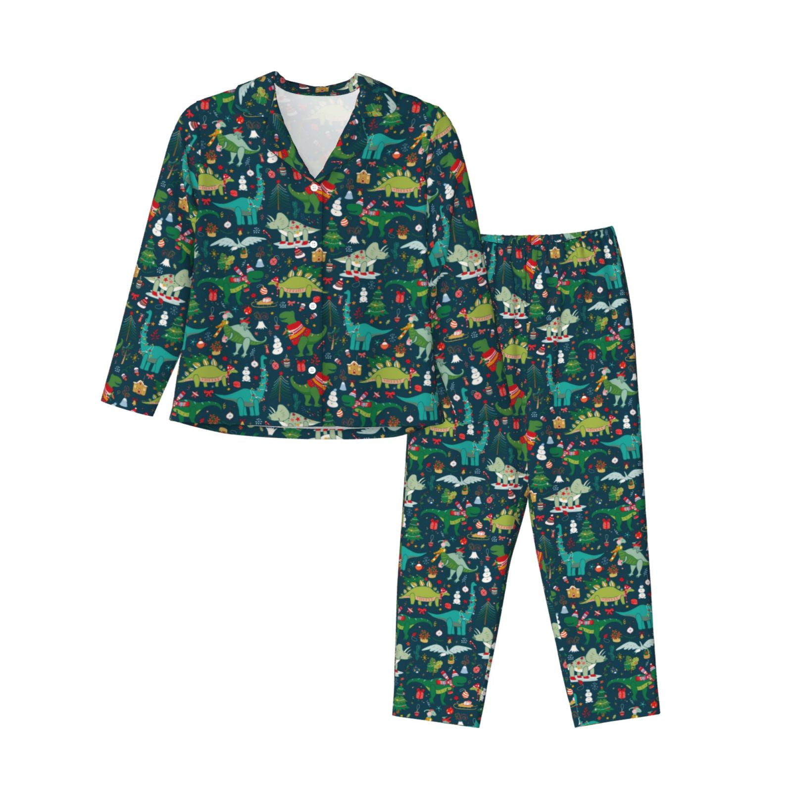 Bingfone Womens Pajama Sets Christmas Dinosaur colorful Print,Long ...