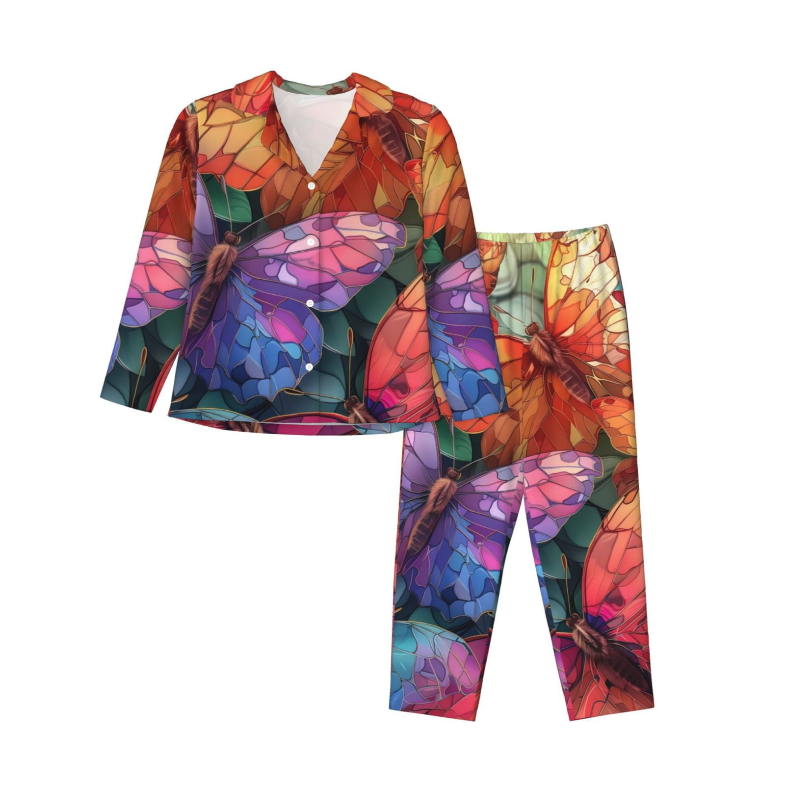 Bingfone Womens Pajama Sets Colorful Butterfly Cluster Print,Long ...