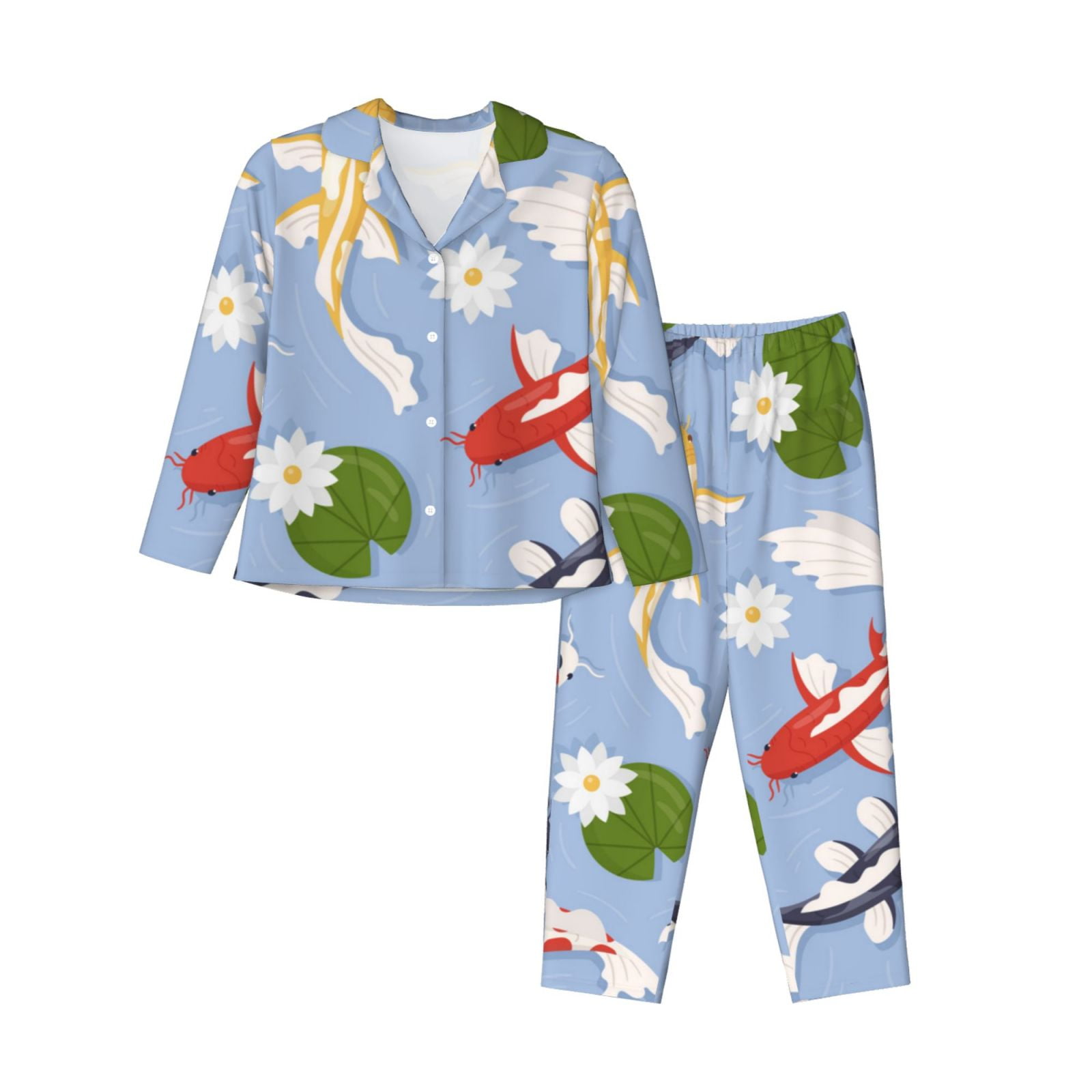 Bingfone Womens Pajama Sets Colorful Koi Fish Print,Long Sleeve ...