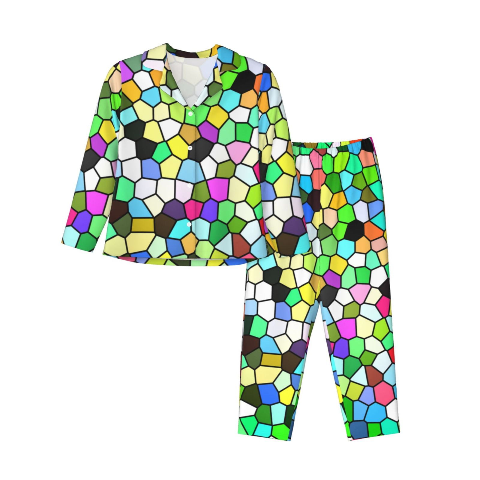 Bingfone Womens Pajama Sets Colorful Tie Dye Stained Glass Print,Long ...