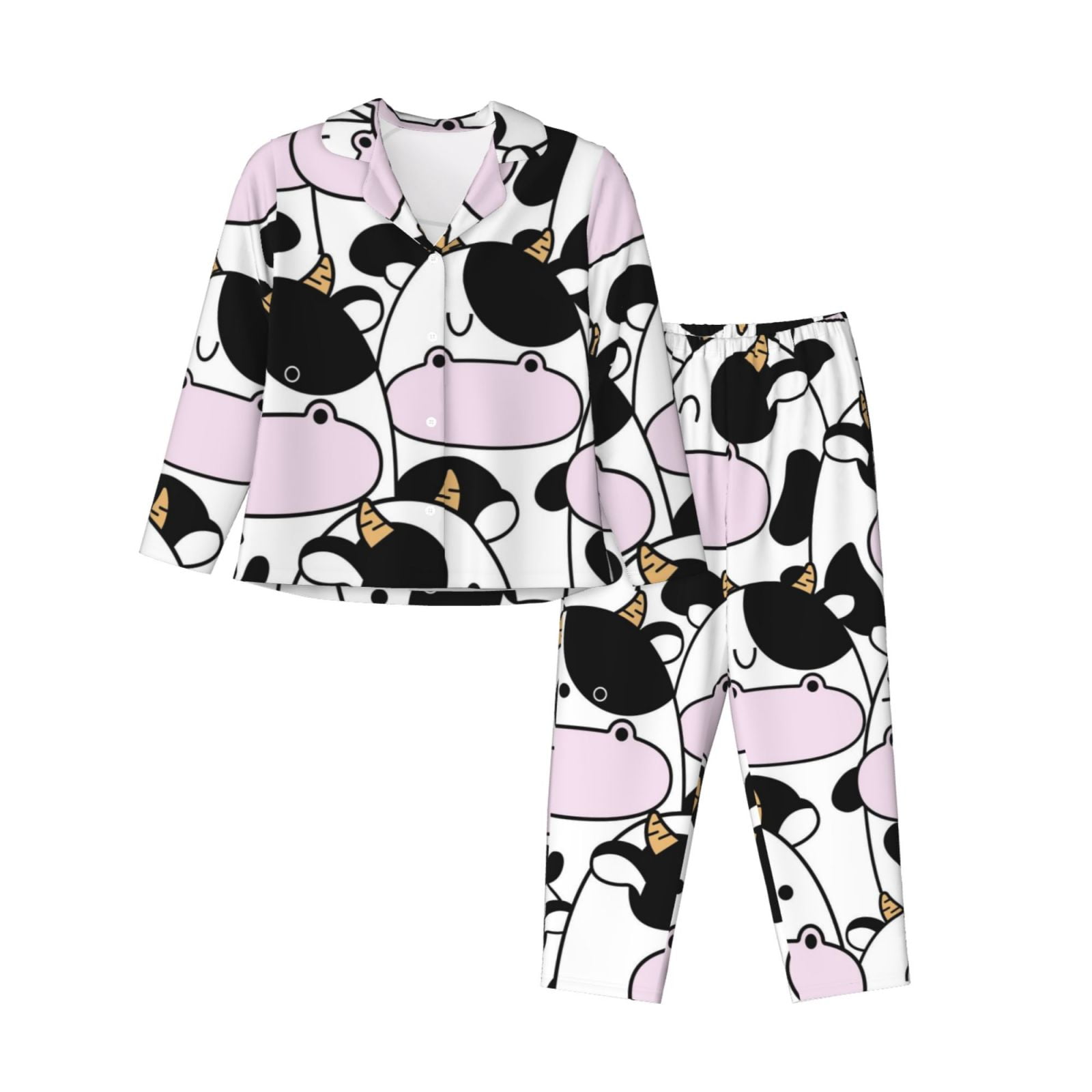 Bingfone Womens Pajama Sets Cute Animal With Cow Print,Long Sleeve ...
