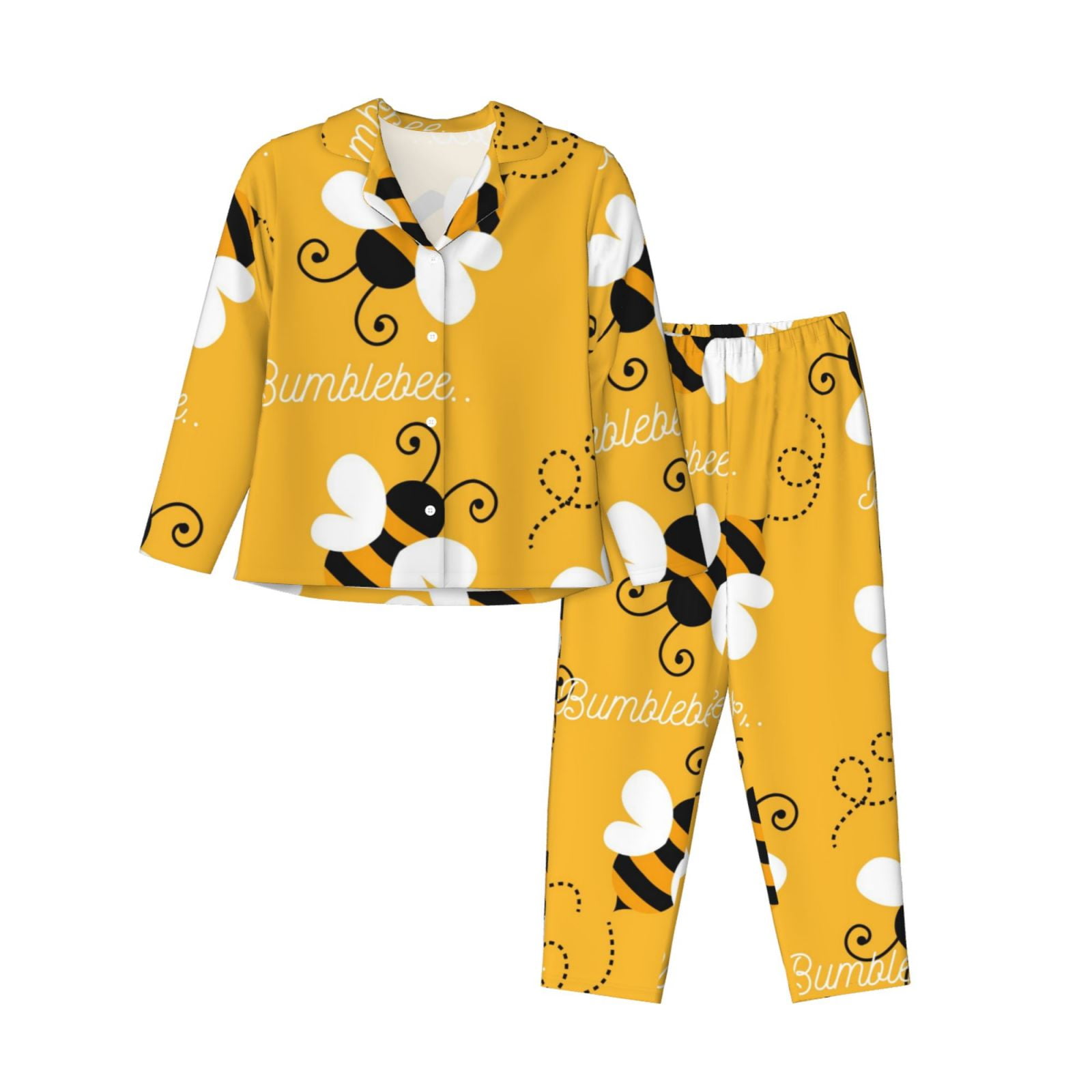 Bingfone Womens Pajama Sets Cute Bee Butterfly Yelllow Print,Long ...