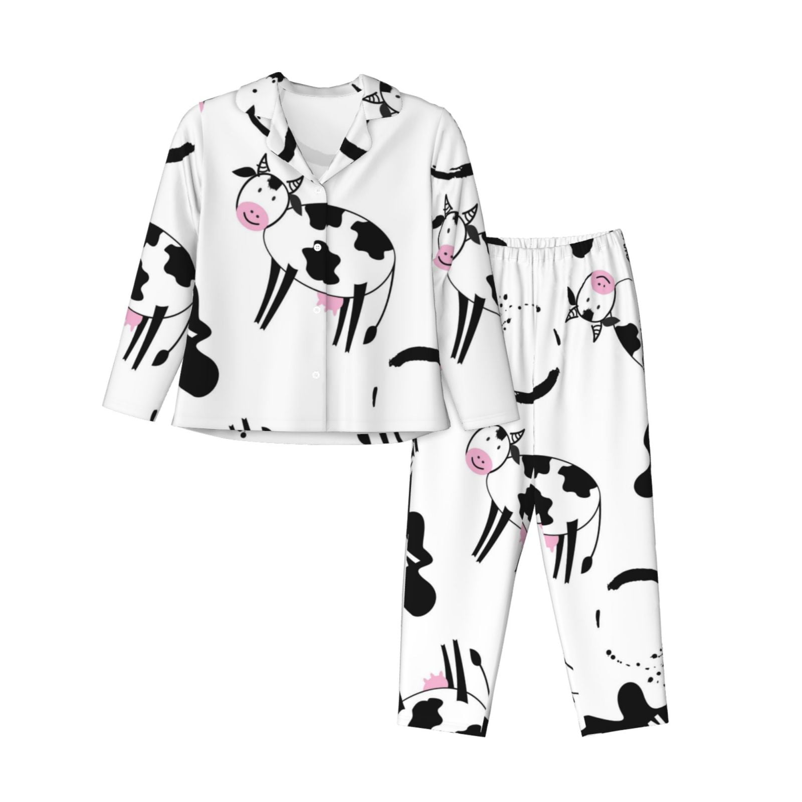 Bingfone Womens Pajama Sets Cute Cow And Milk Stains Print,Long Sleeve ...