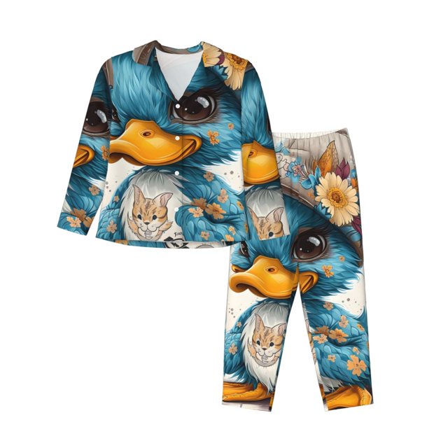 Bingfone Womens Pajama Sets Cute Sunflower Blue Duck Print,Long Sleeve ...