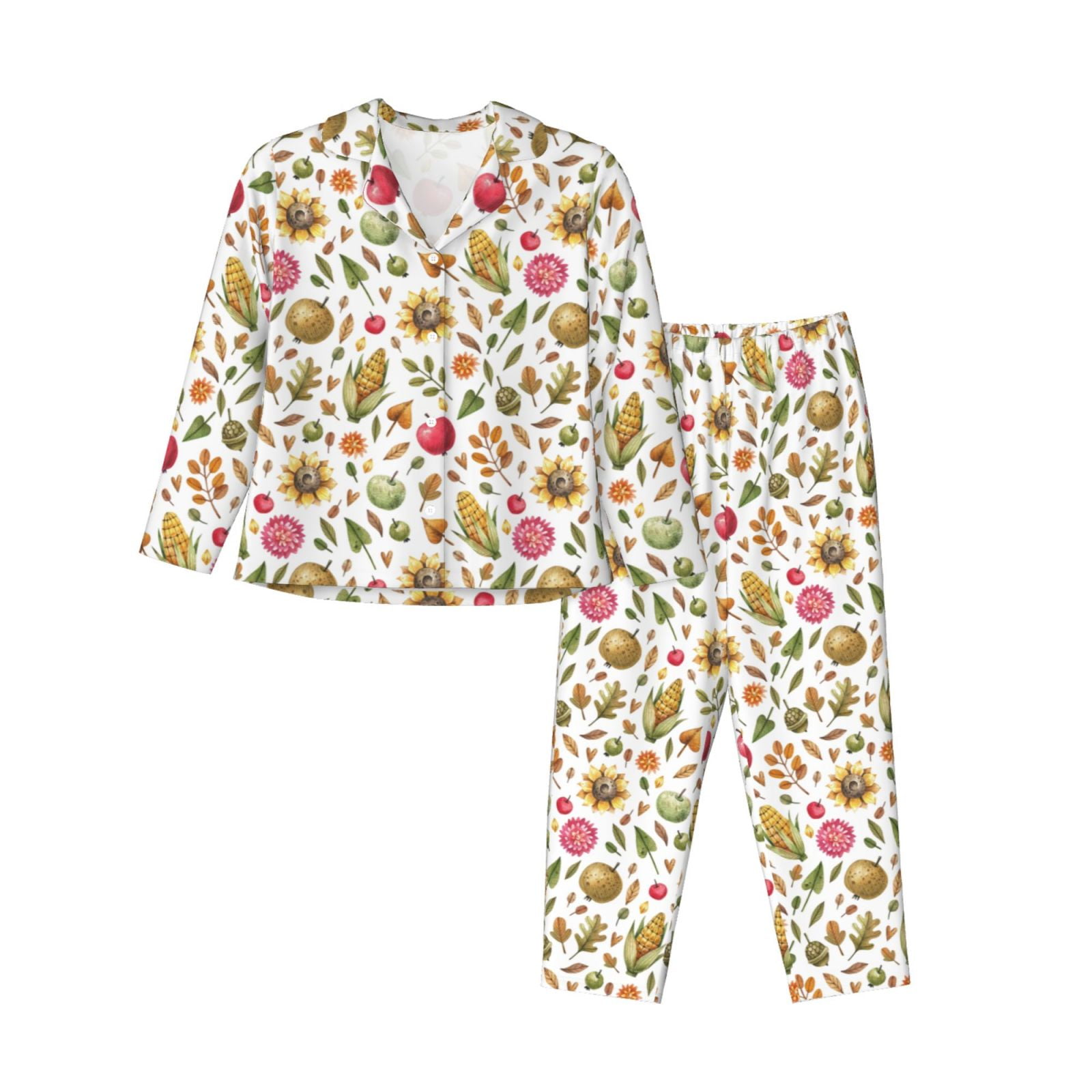 Bingfone Womens Pajama Sets Fall Fruits And Vegetables Print,Long ...