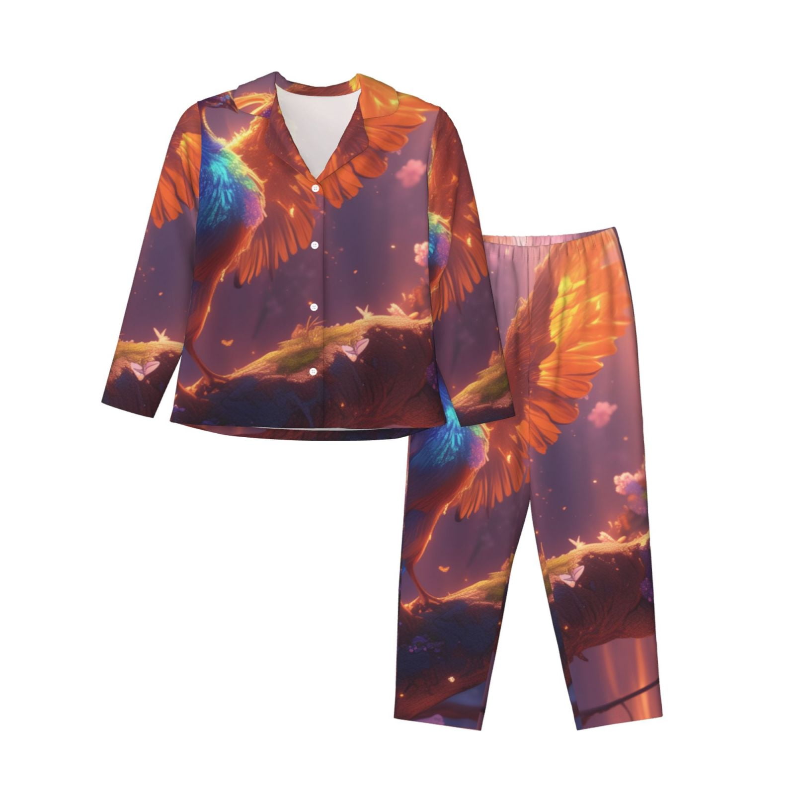 Bingfone Womens Pajama Sets Fantasy Bird Illustration Print,Long Sleeve ...