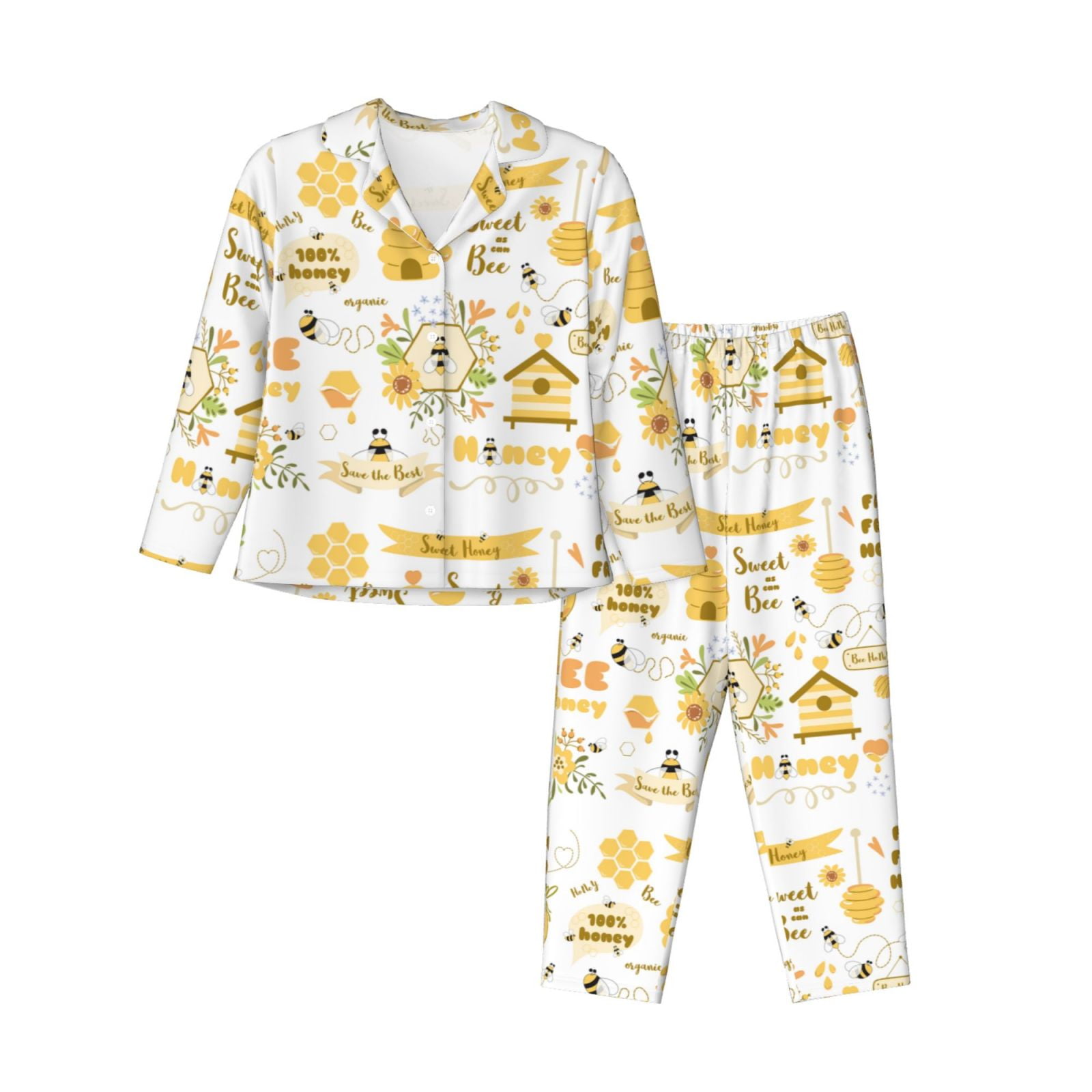 Bingfone Womens Pajama Sets Farm Bee Cute Honey Print,Long Sleeve ...
