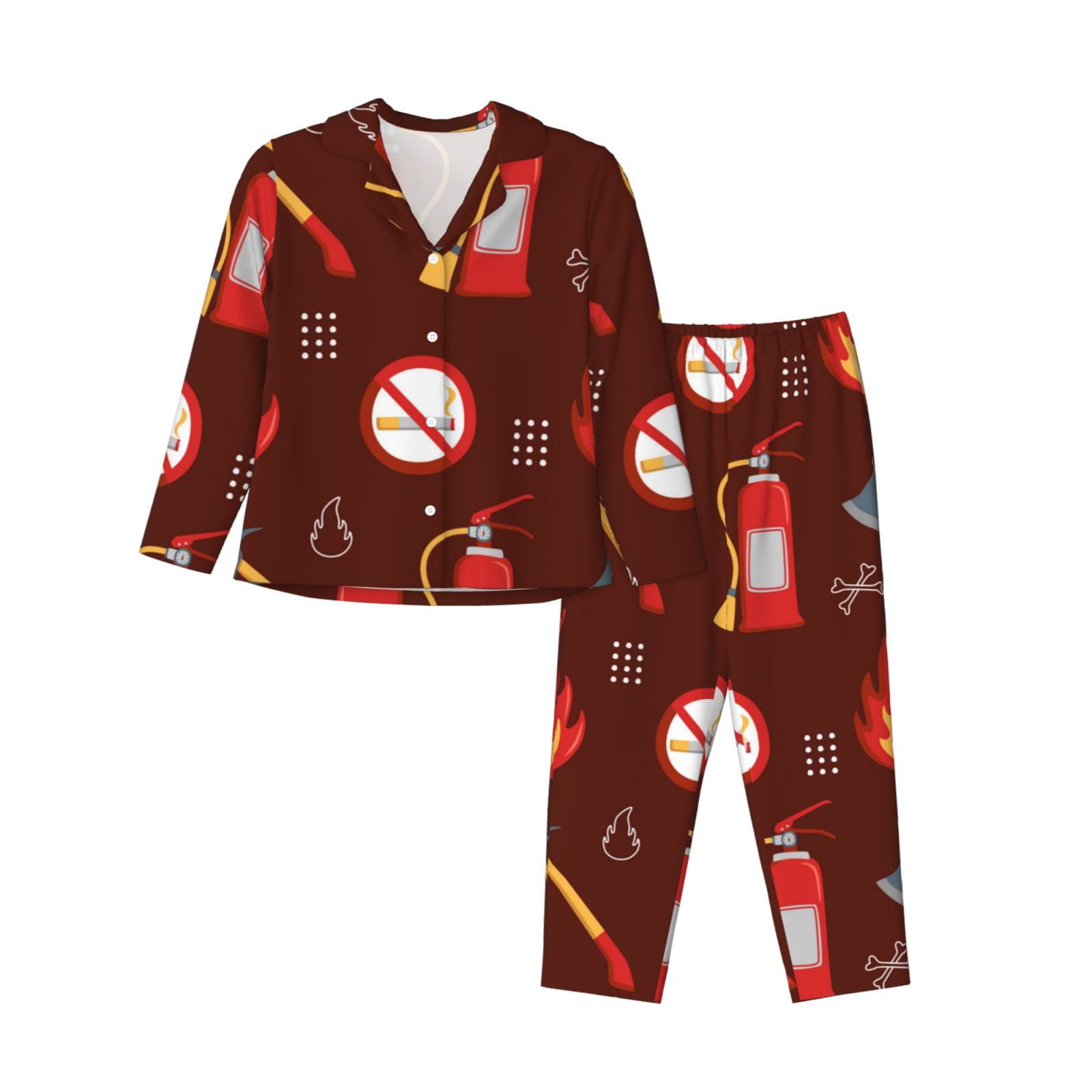Bingfone Womens Pajama Sets Fire Extinguisher Print,Long Sleeve ...