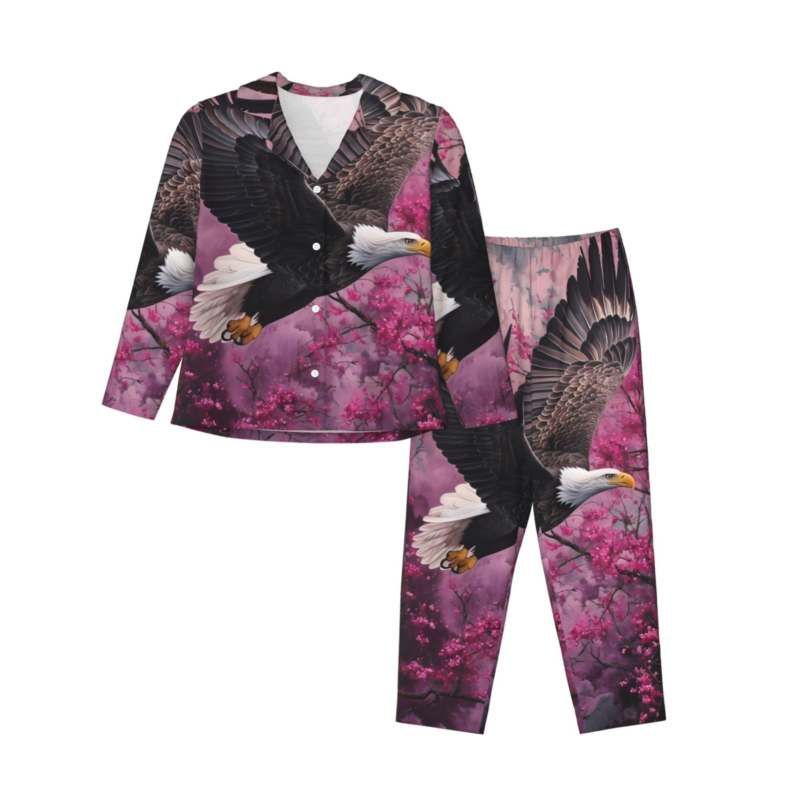 Bingfone Womens Pajama Sets Flower Bald Eagle Print,Long Sleeve ...