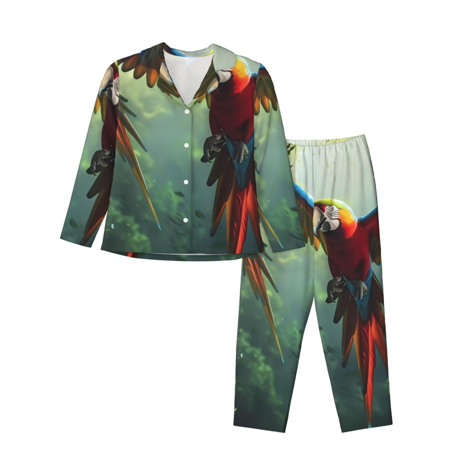 Bingfone Womens Pajama Sets Flying Parrots In Jungle Print,Long Sleeve ...
