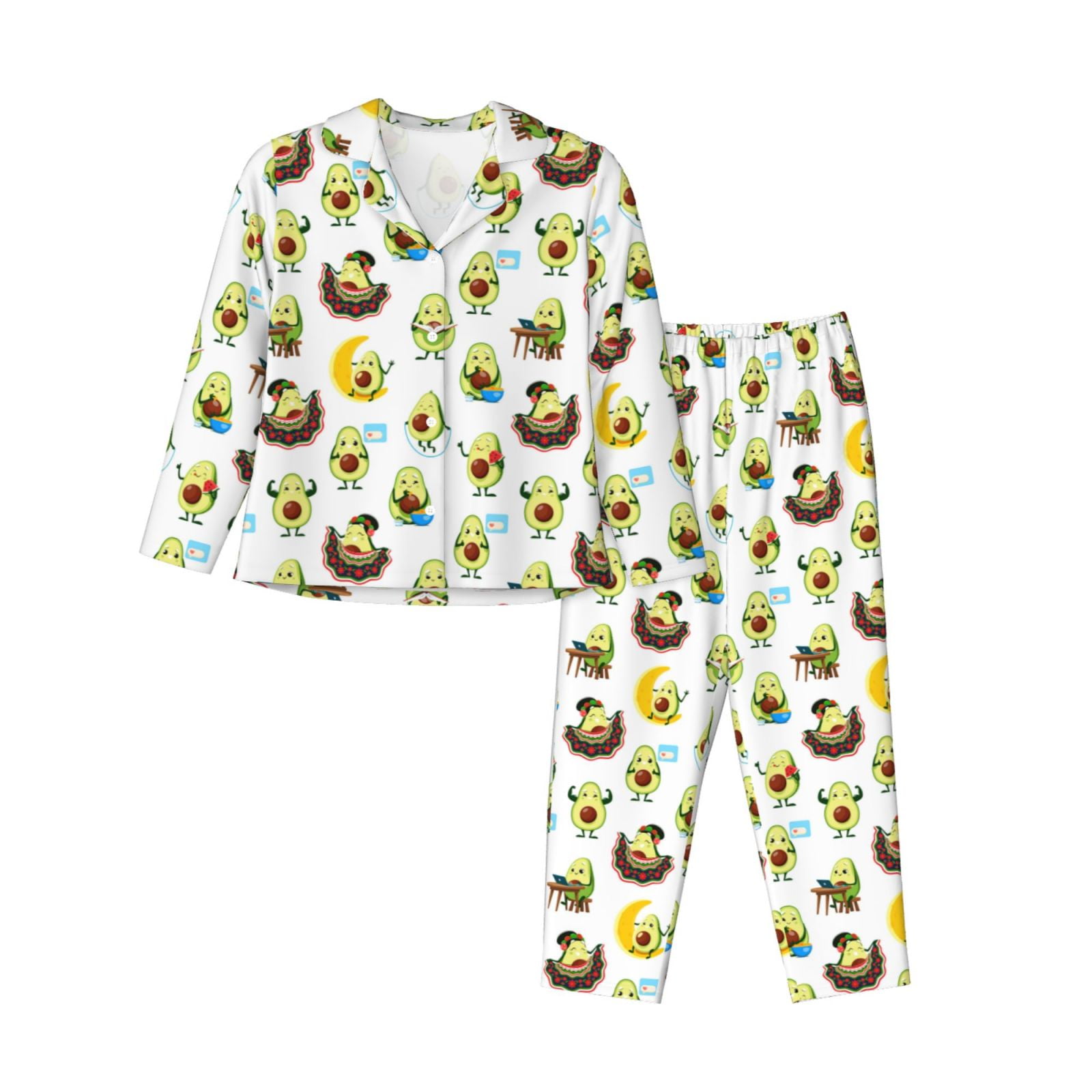 Bingfone Womens Pajama Sets Funny Avocado In Mexican Clothes Print,Long ...