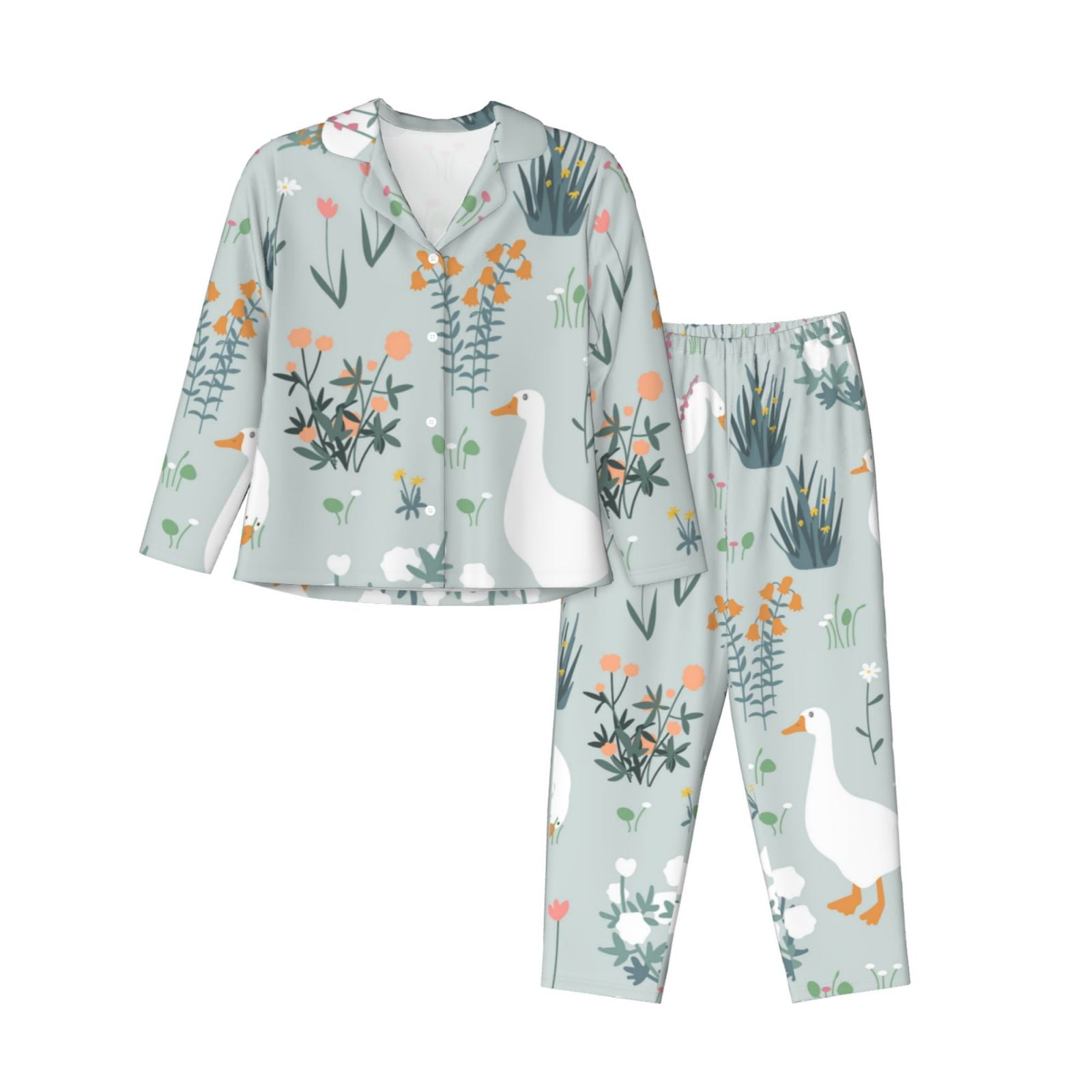 Bingfone Womens Pajama Sets Goose And Doodle Flowers Print,Long Sleeve ...