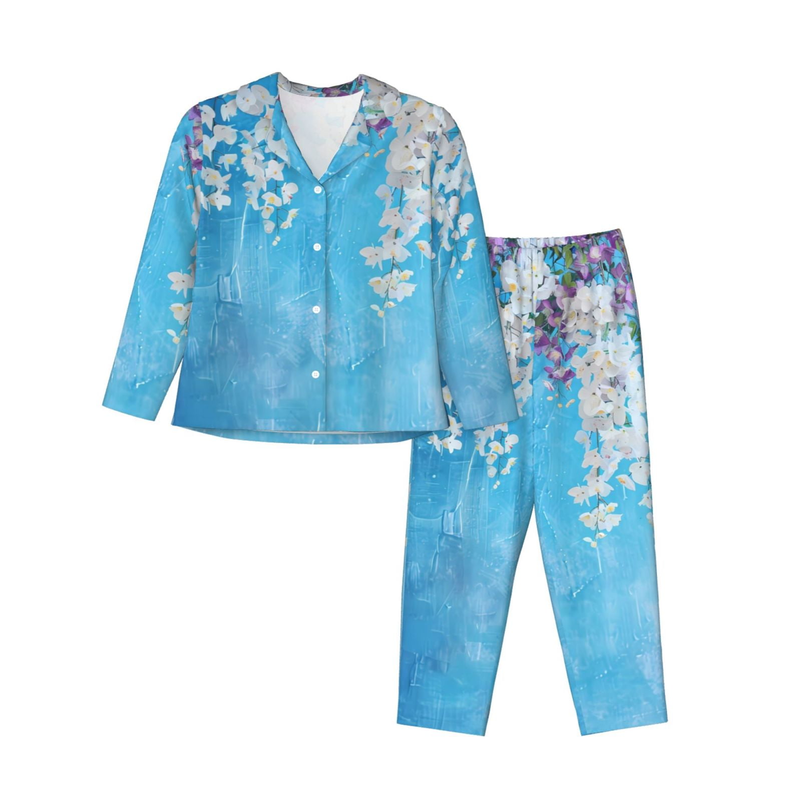 Bingfone Womens Pajama Sets Hanging Orchids Floral Blue Print,Long ...