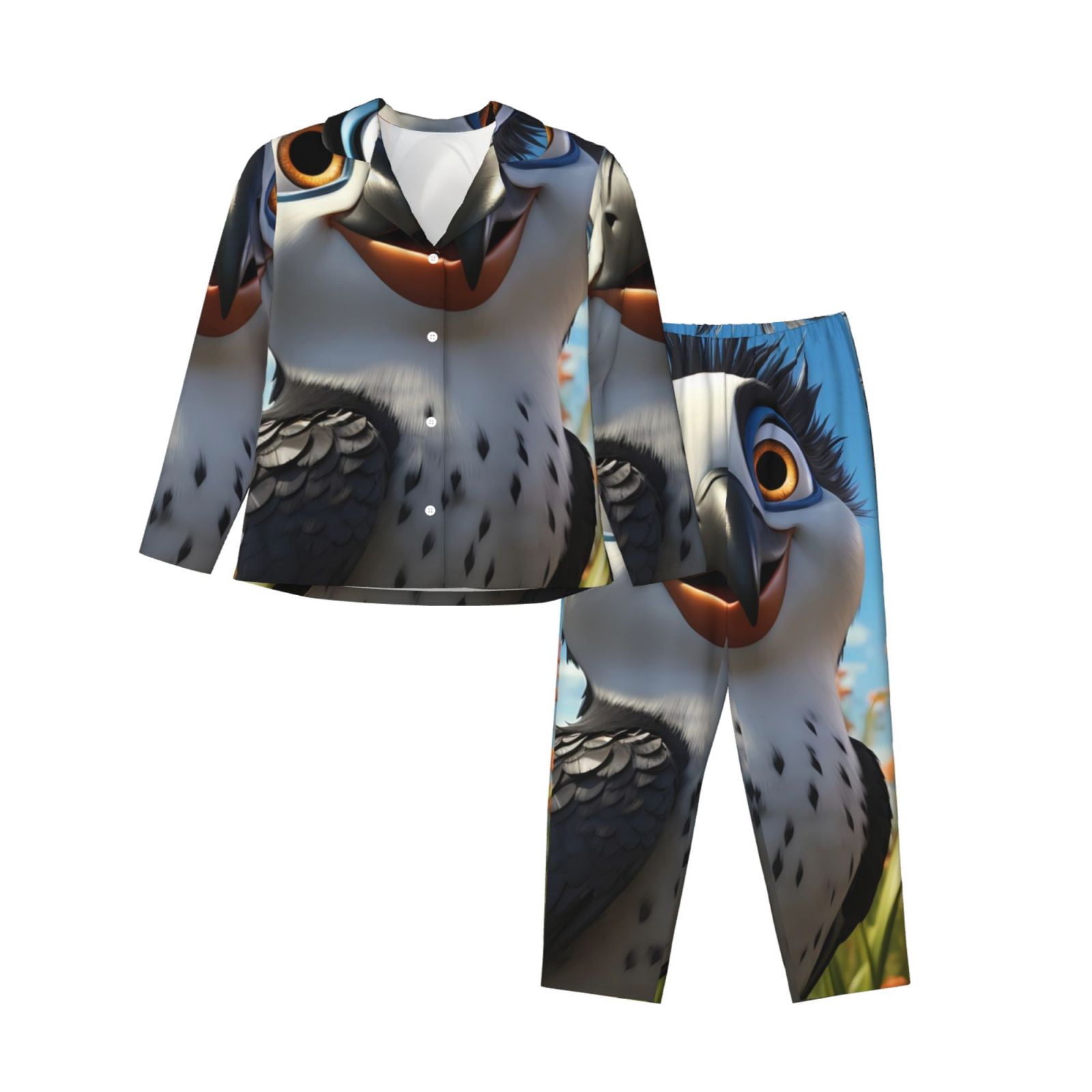Bingfone Womens Pajama Sets Joyful Animated Bird Print,Long Sleeve ...