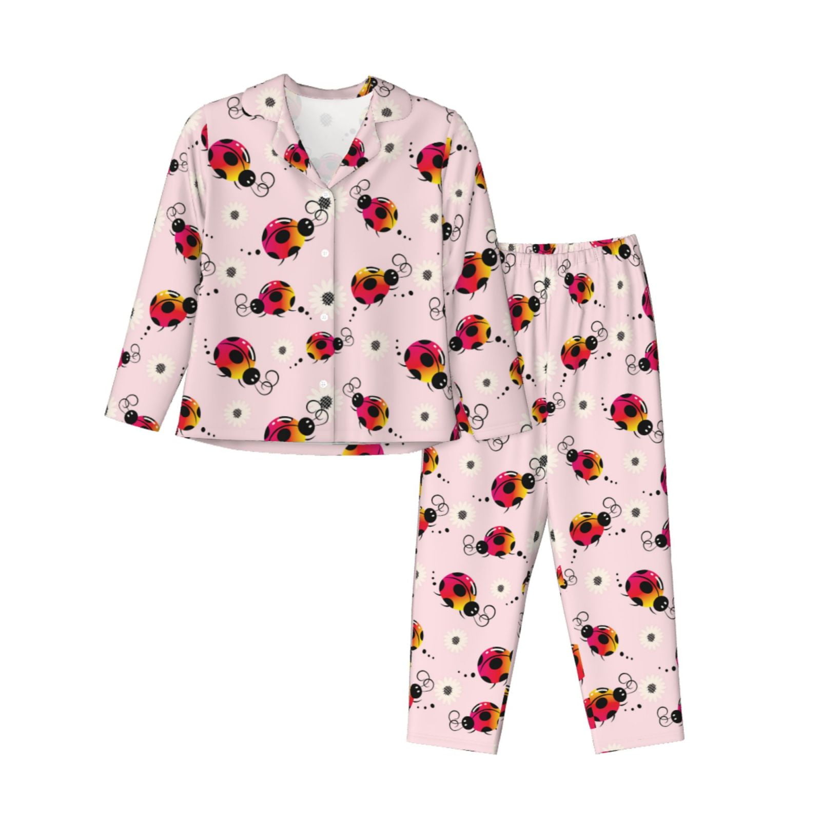 Bingfone Womens Pajama Sets Ladybugs And Flower Print,Long Sleeve ...