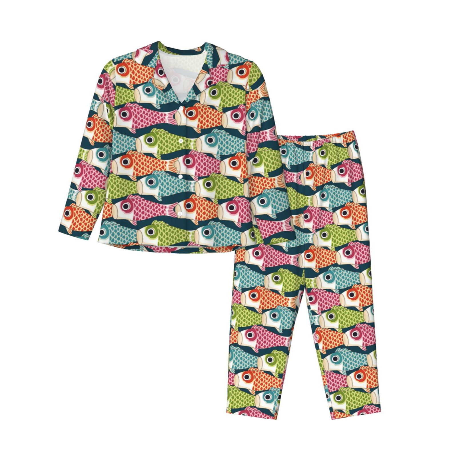 Bingfone Womens Pajama Sets Lantern Koi Fish Print,Long Sleeve ...