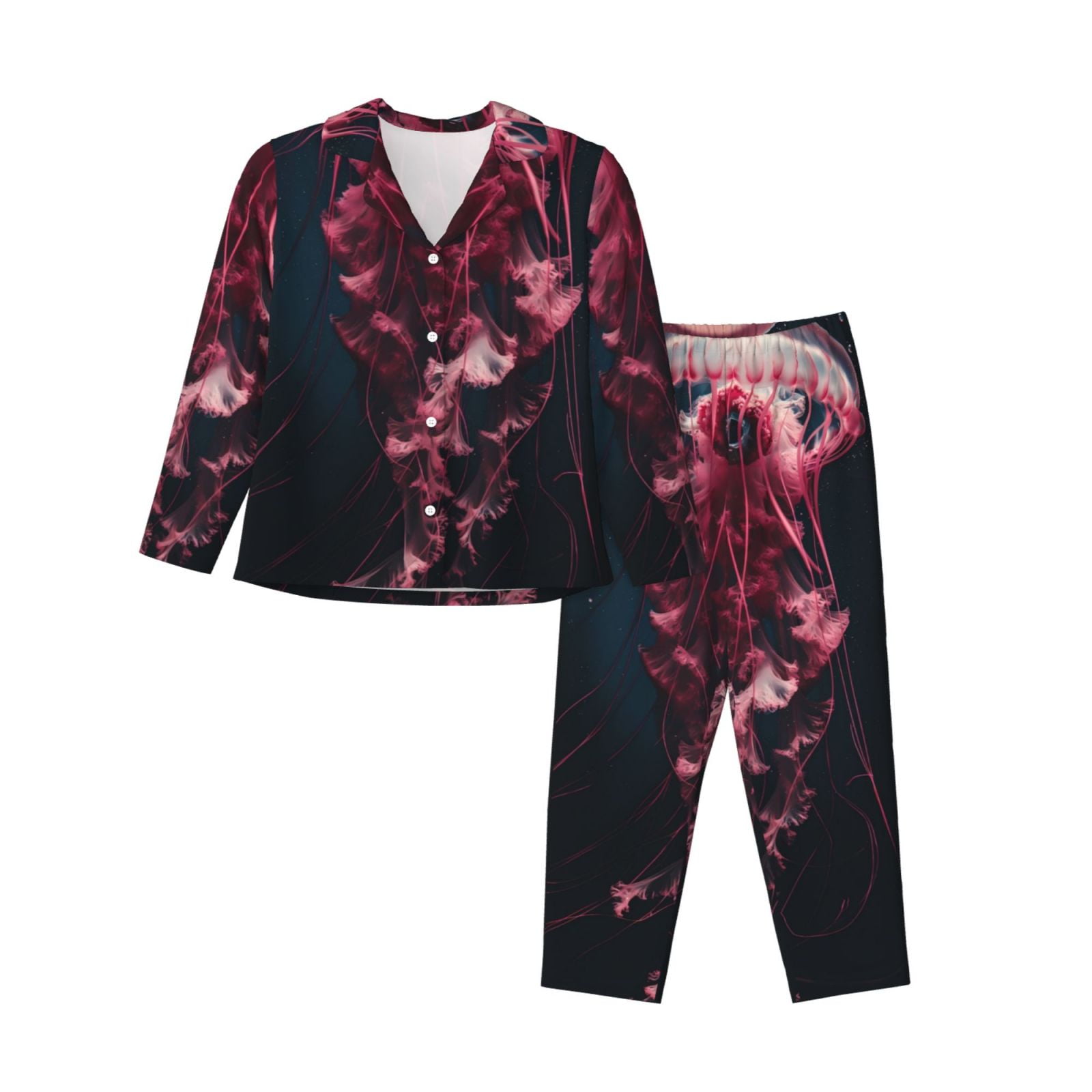 Bingfone Womens Pajama Sets Mesmerizing Pink Jellyfish Print,Long ...