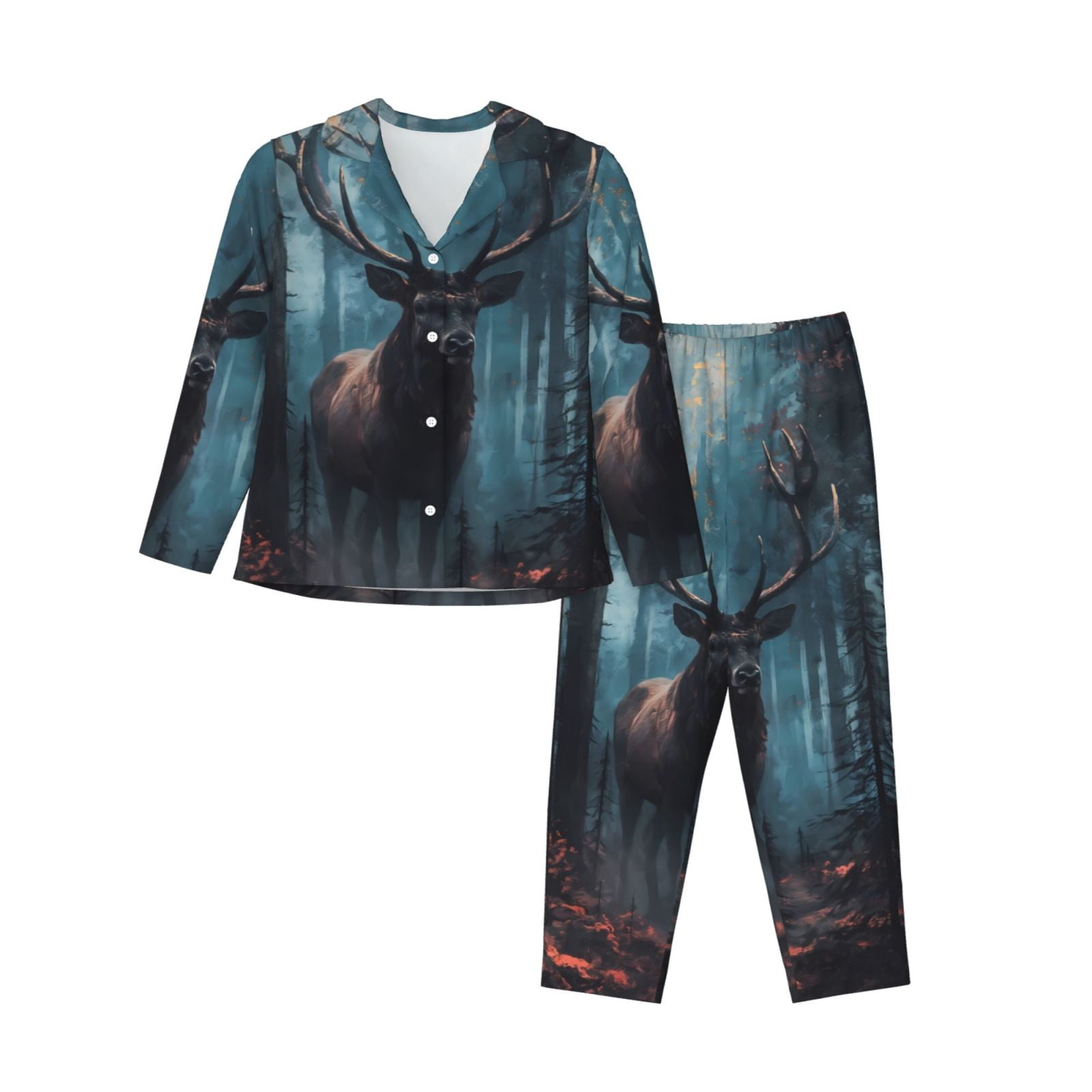 Bingfone Womens Pajama Sets Mystical Forest Elk Print,Long Sleeve ...
