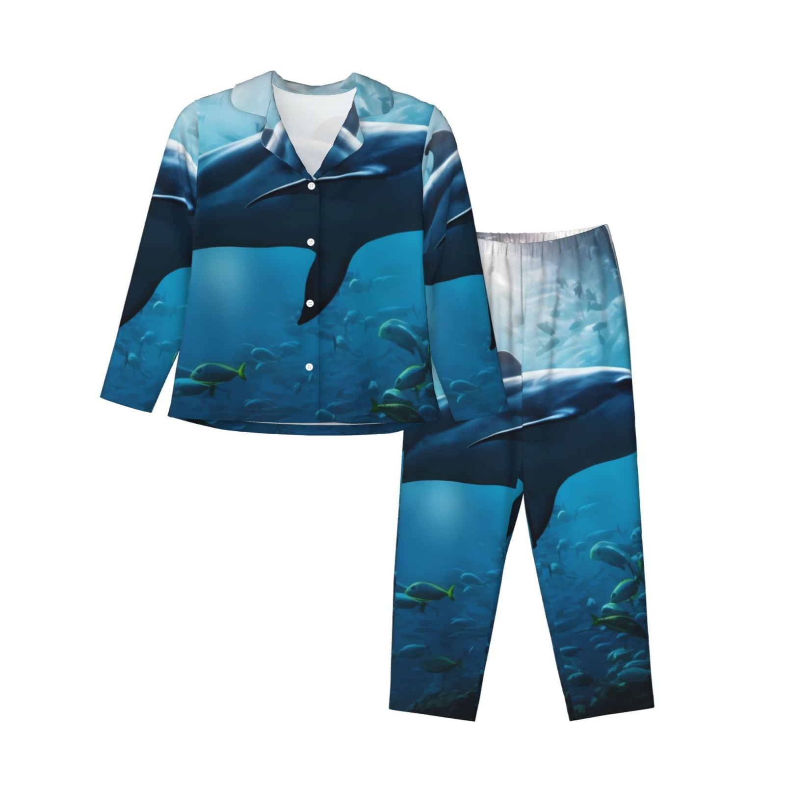 Bingfone Womens Pajama Sets Ocean Dolphin Fish School Print,Long Sleeve ...
