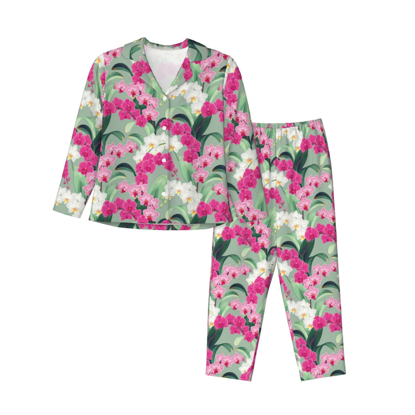 Bingfone Womens Pajama Sets Orchids Flowers Print,Long Sleeve ...
