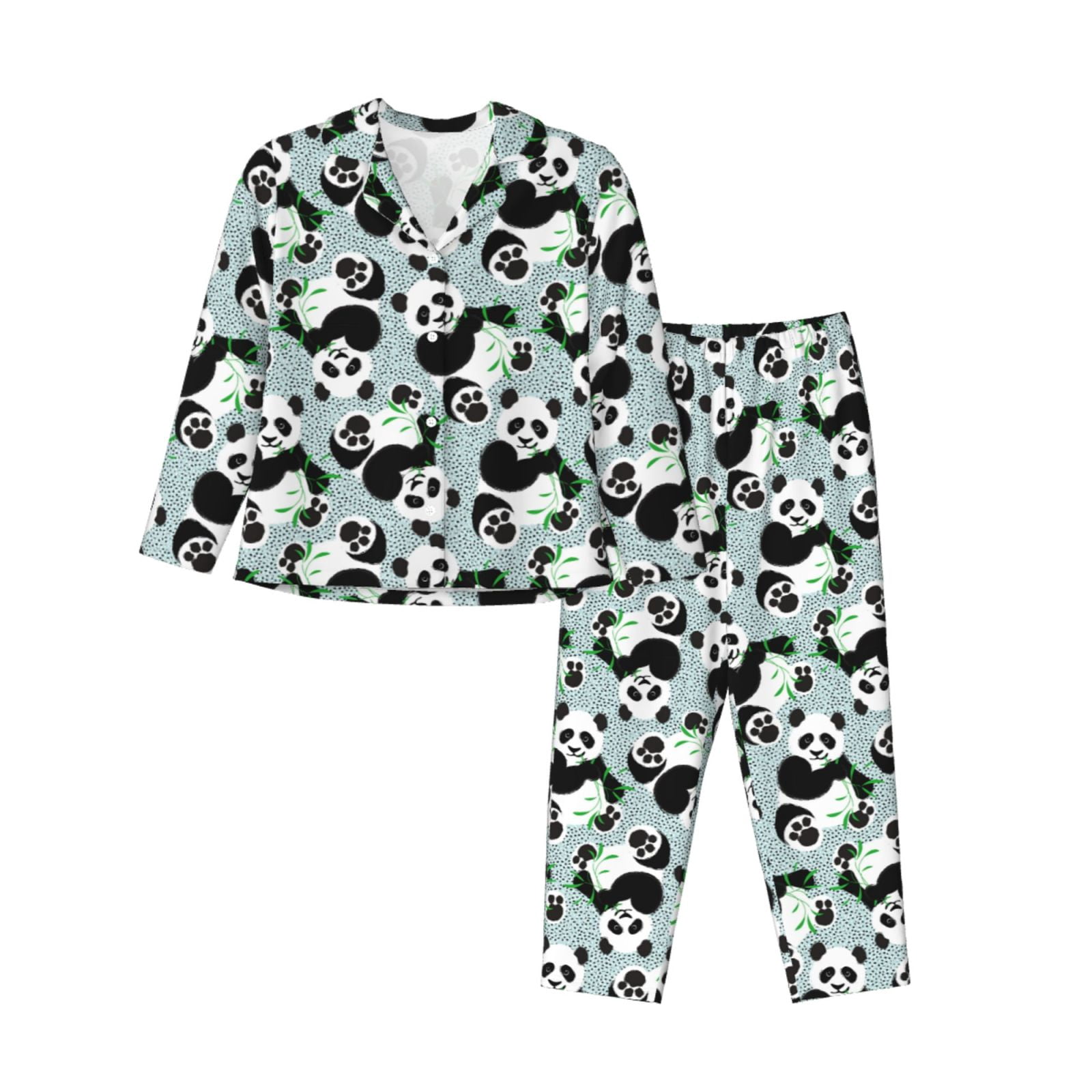 Bingfone Womens Pajama Sets Panda And Eucalyptus Print,Long Sleeve ...