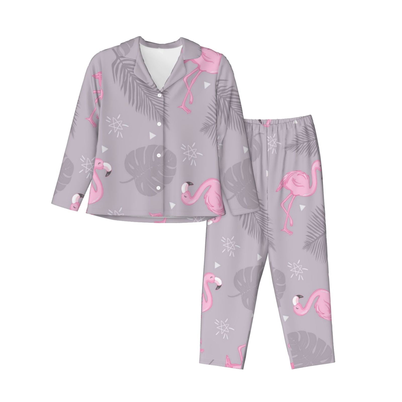 Bingfone Womens Pajama Sets Pink Flamingo Print,Long Sleeve Loungewear ...