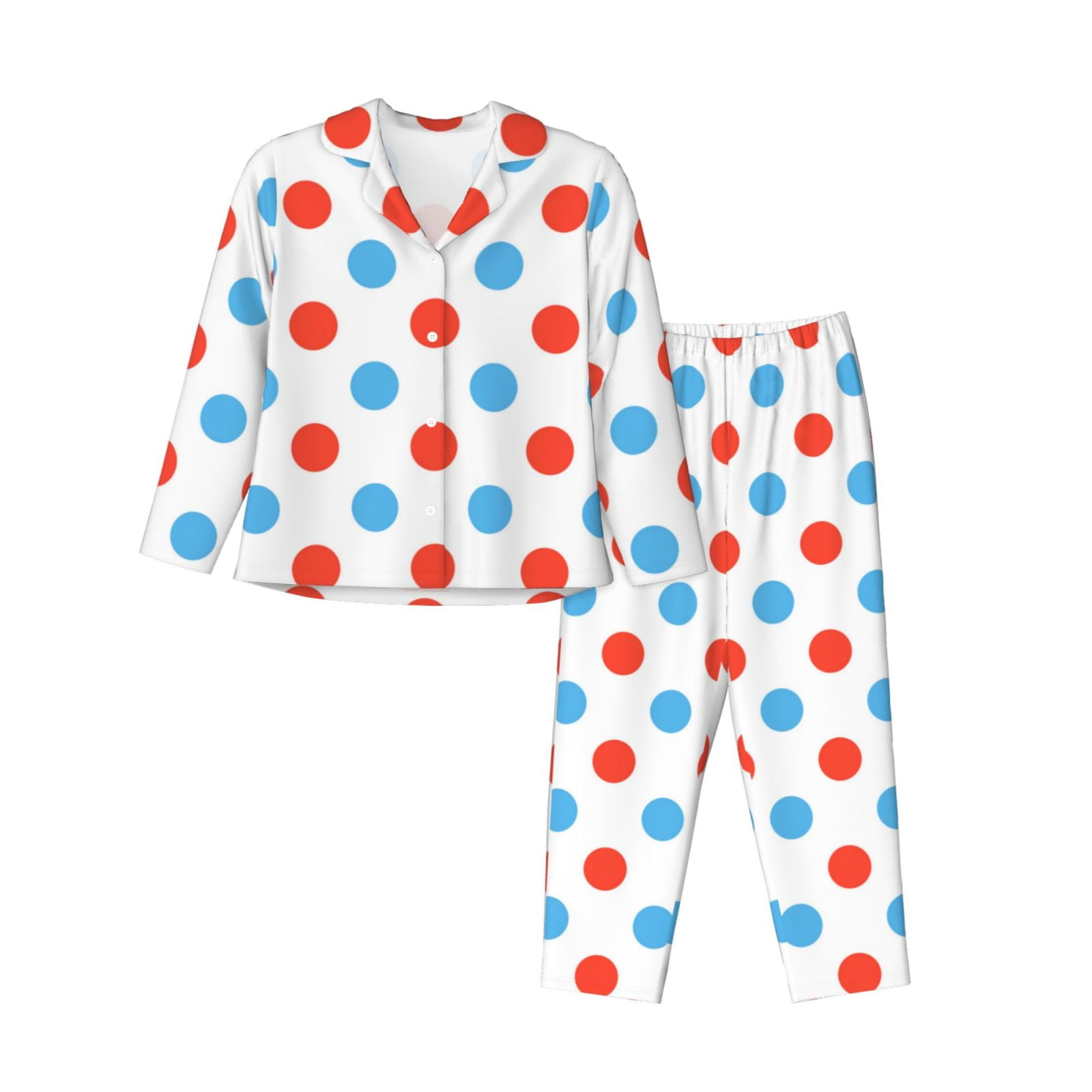 Bingfone Womens Pajama Sets Red Blue Polka Dots Print,Long Sleeve Loungewear Pajamas Set-Large ...