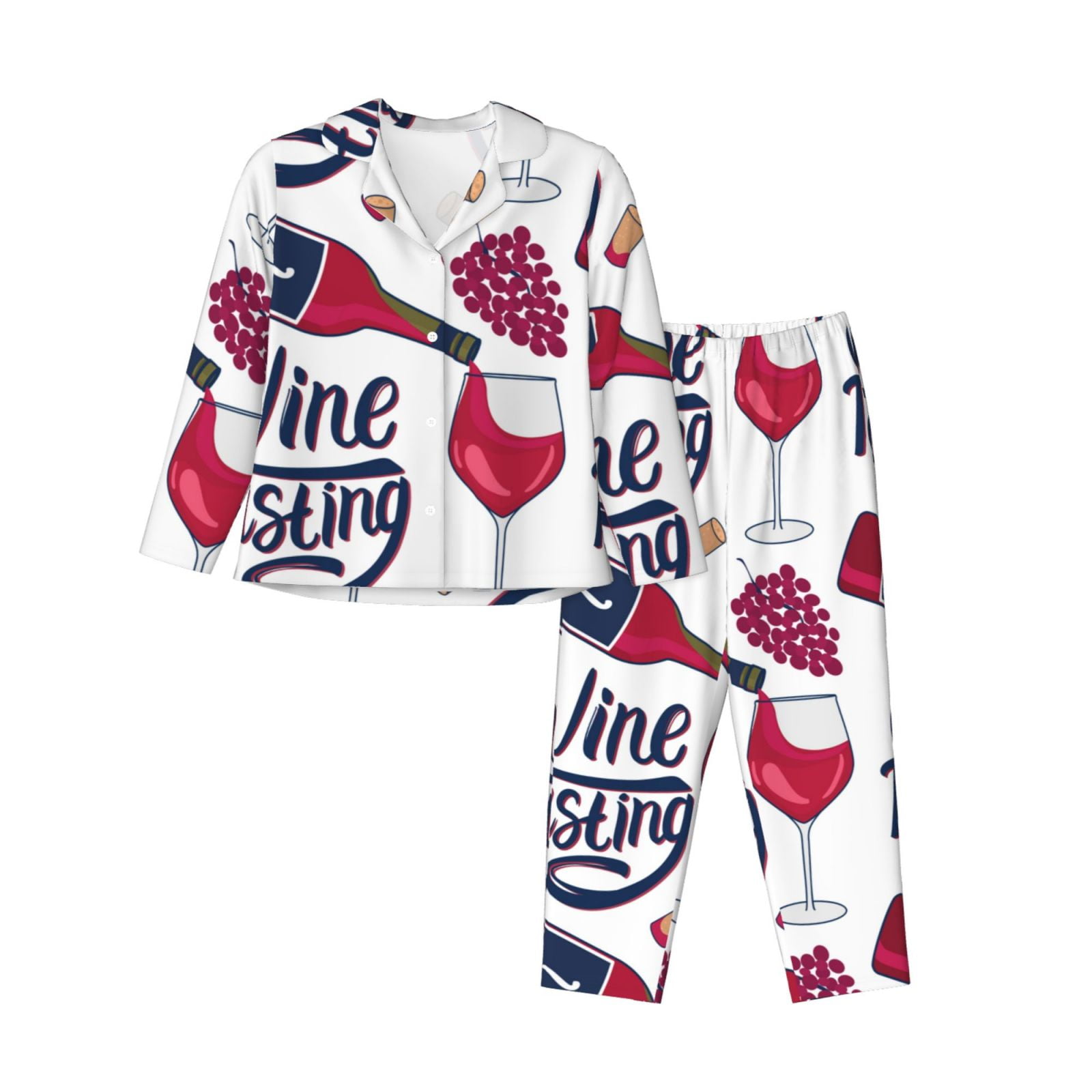Bingfone Womens Pajama Sets Red Wine Glass Bottle Print,Long Sleeve ...