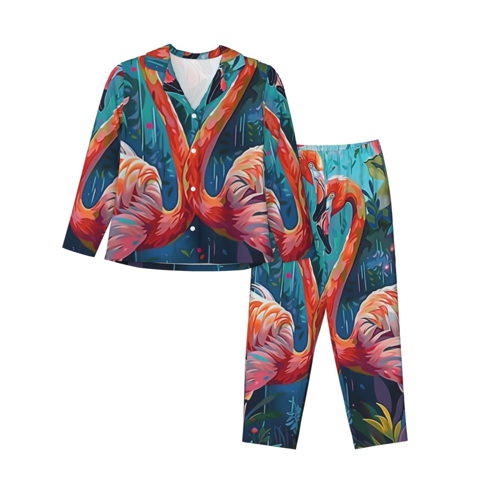 Bingfone Womens Pajama Sets Romantic Flamingo Pair Print,Long Sleeve ...