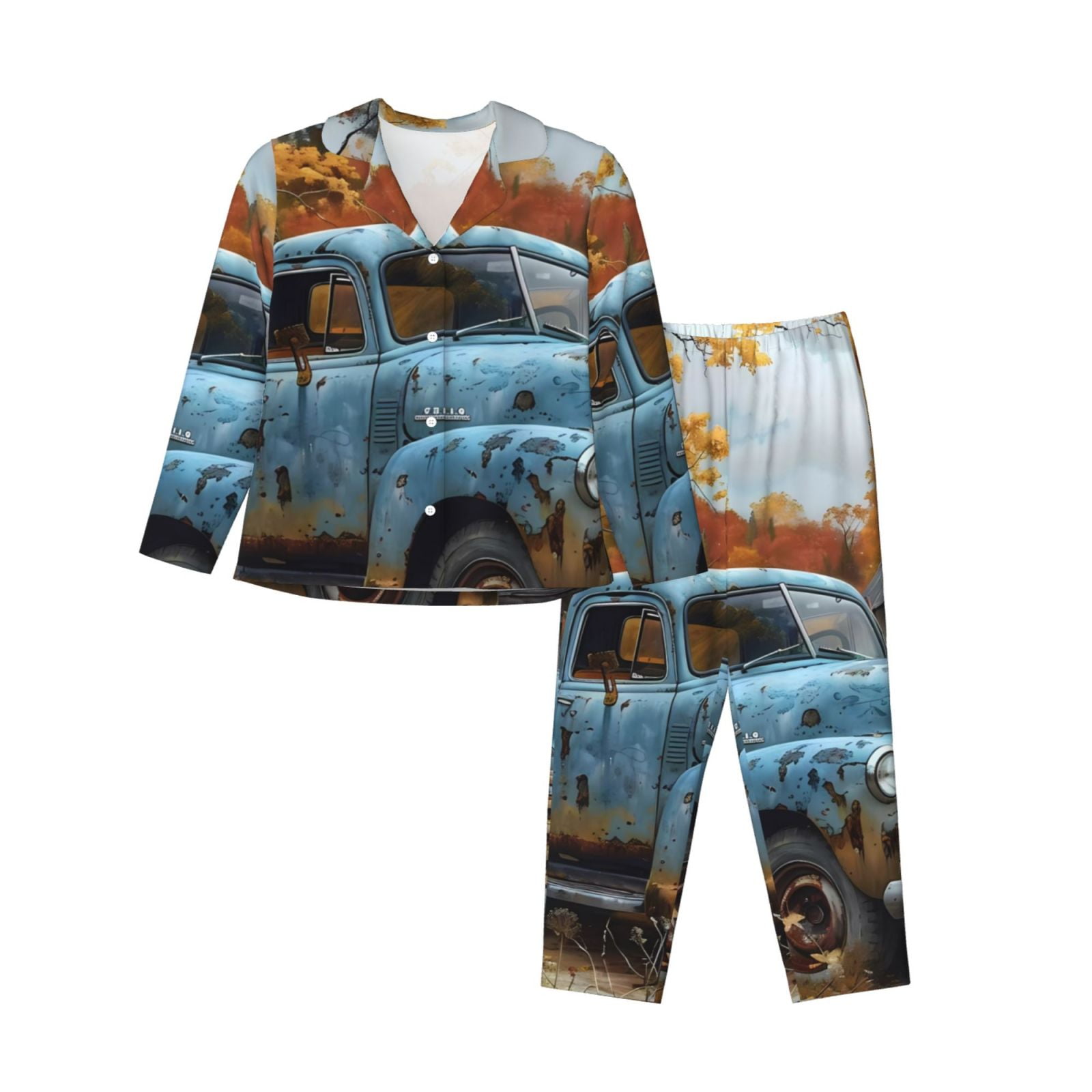 Bingfone Womens Pajama Sets Rustic Vintage Truck Autumn Print,Long ...