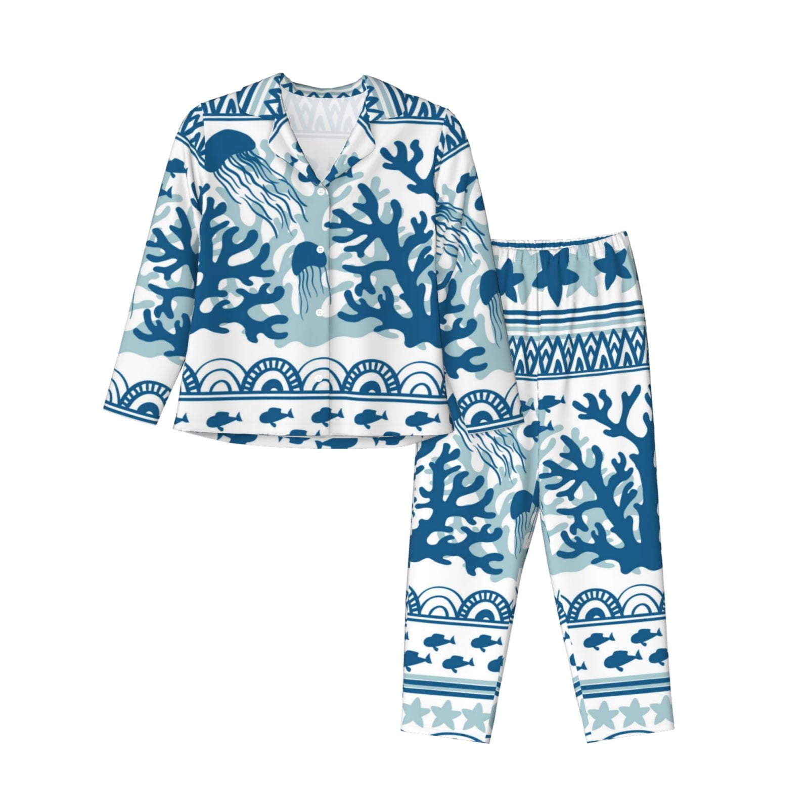 Bingfone Womens Pajama Sets Sea Underwater Jellyfish Print,Long Sleeve ...