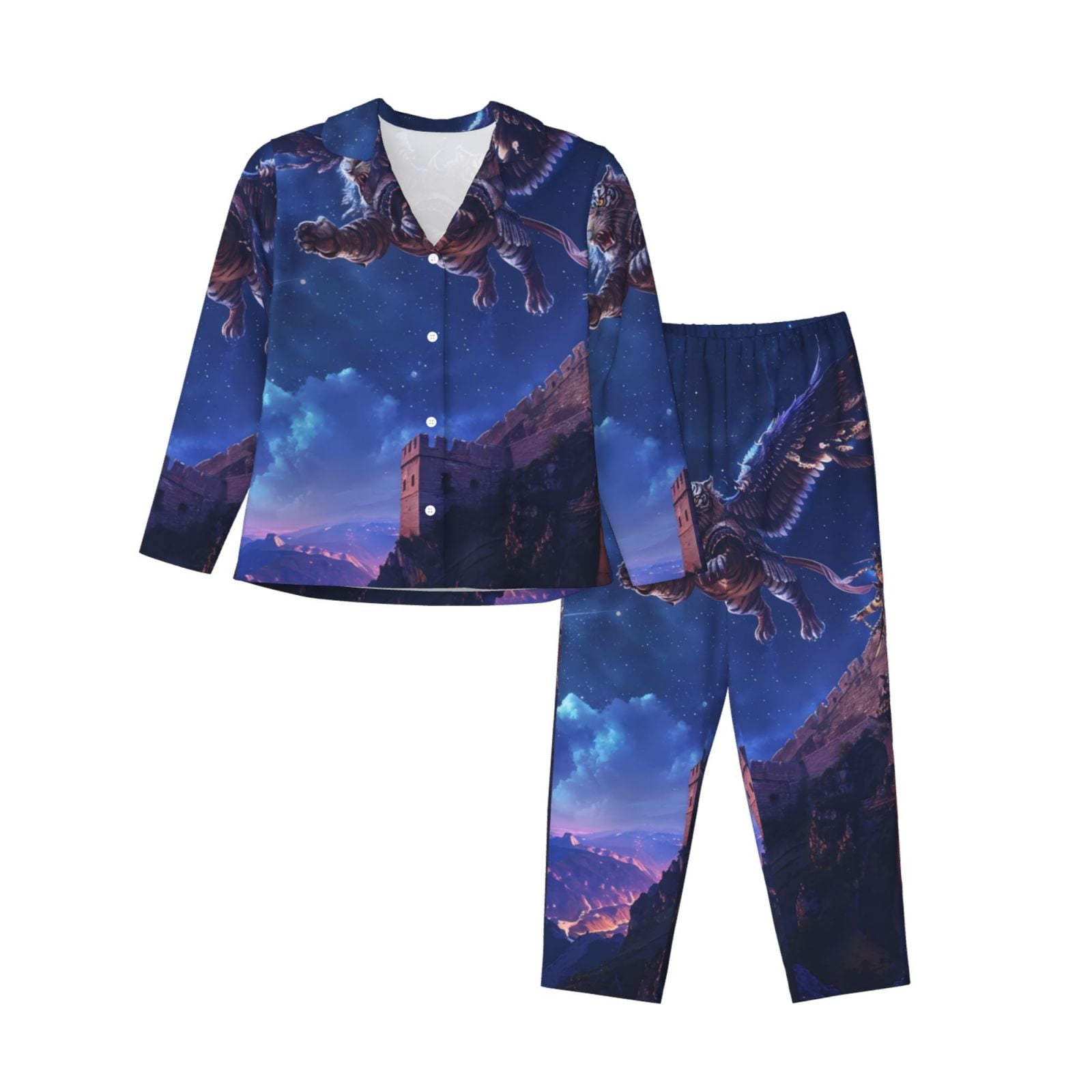 Bingfone Womens Pajama Sets Starry Sky Wall Flying Tiger Print,Long ...