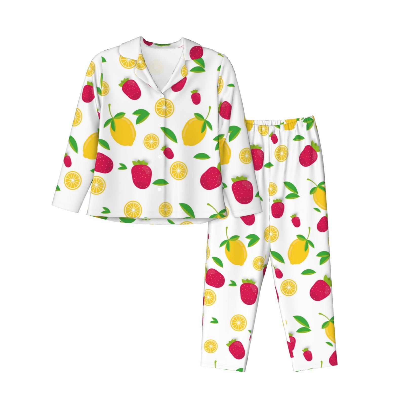 Bingfone Womens Pajama Sets Strawberry and Lemon Print,Long Sleeve ...