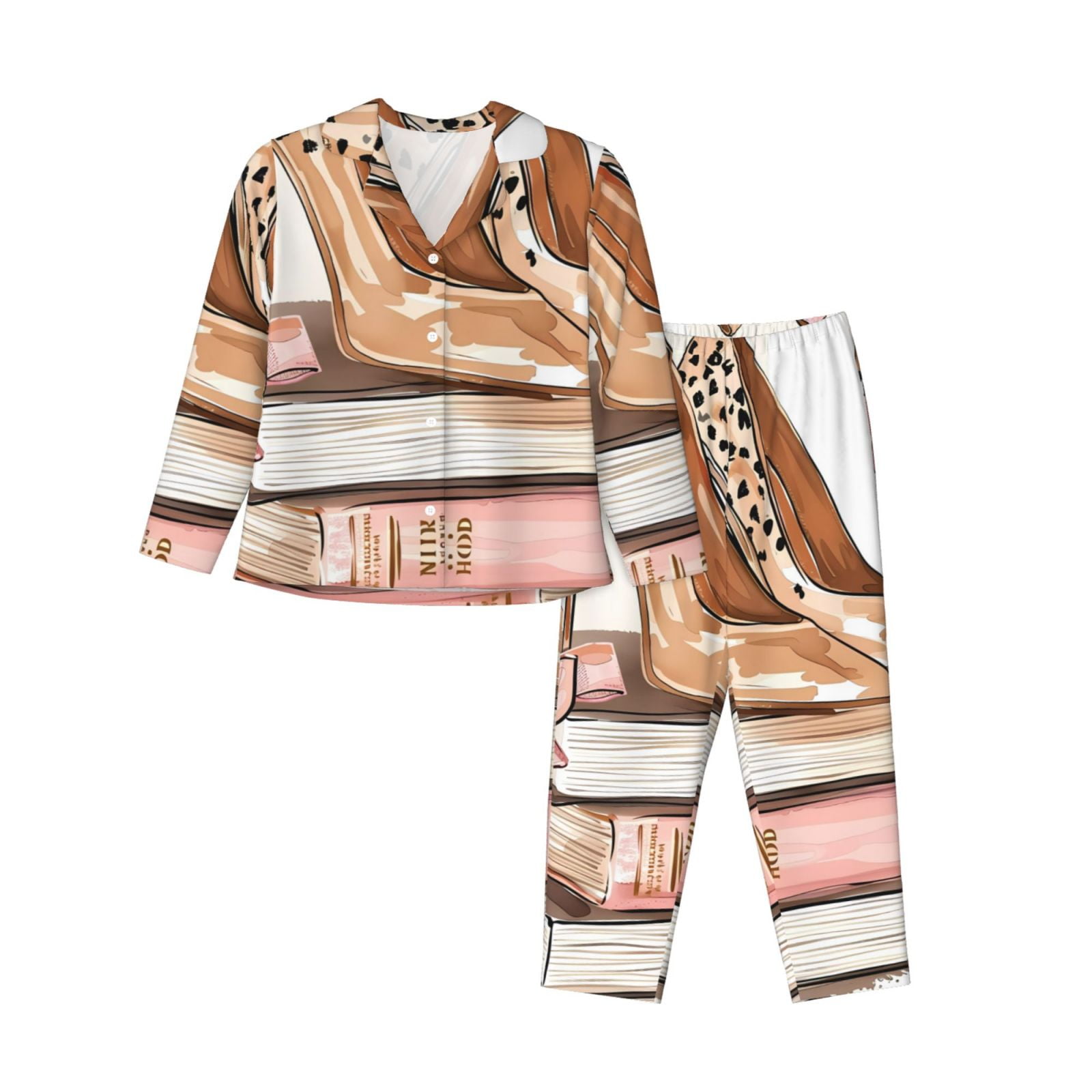 Bingfone Womens Pajama Sets Stylish High Heels On Books Print,Long ...