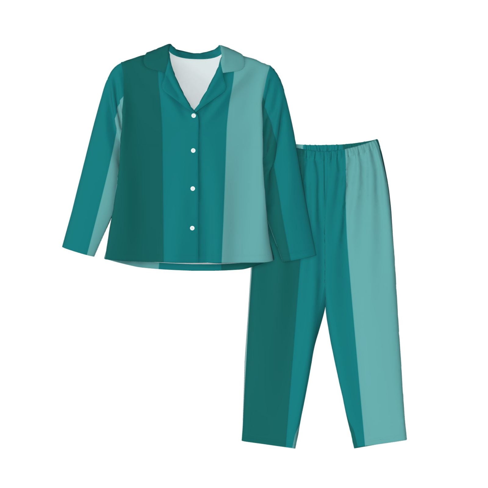 Bingfone Womens Pajama Sets Teal Color Print,Long Sleeve Loungewear ...