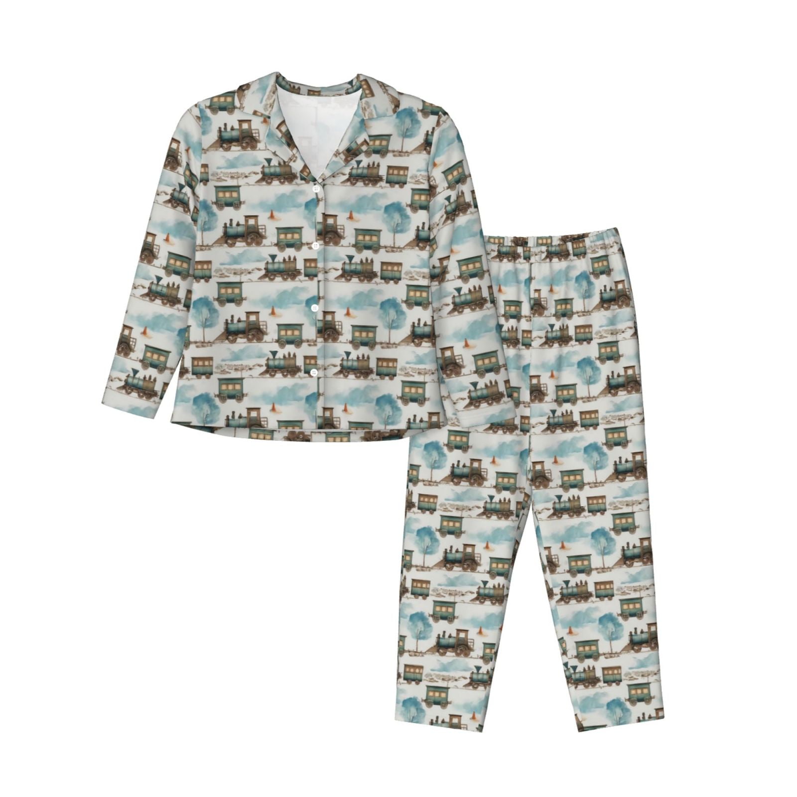 Bingfone Womens Pajama Sets Transport Train Print,Long Sleeve ...