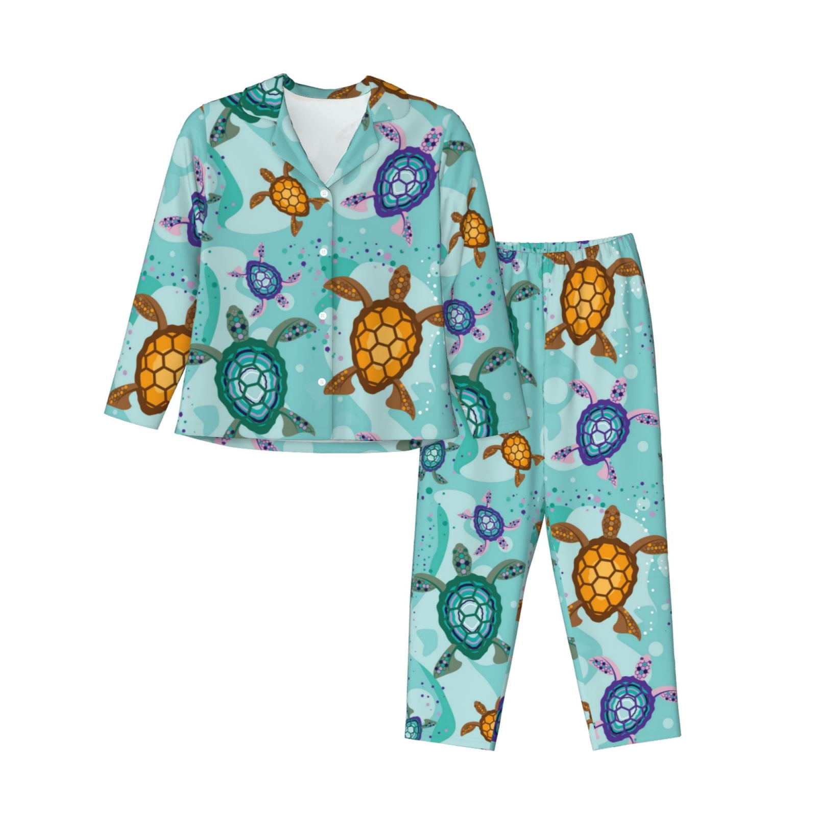 Bingfone Womens Pajama Sets Turtles And Sea Print,Long Sleeve ...