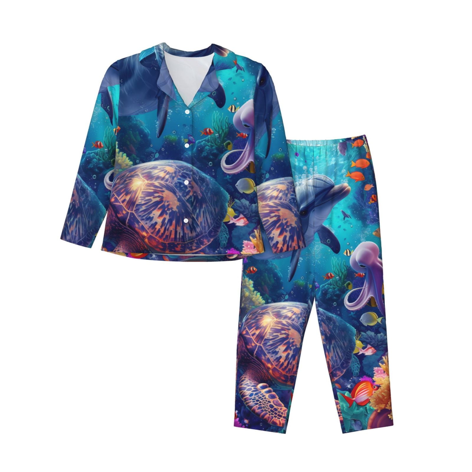 Bingfone Womens Pajama Sets Underwater Turtle Dolphin Octopus Print ...