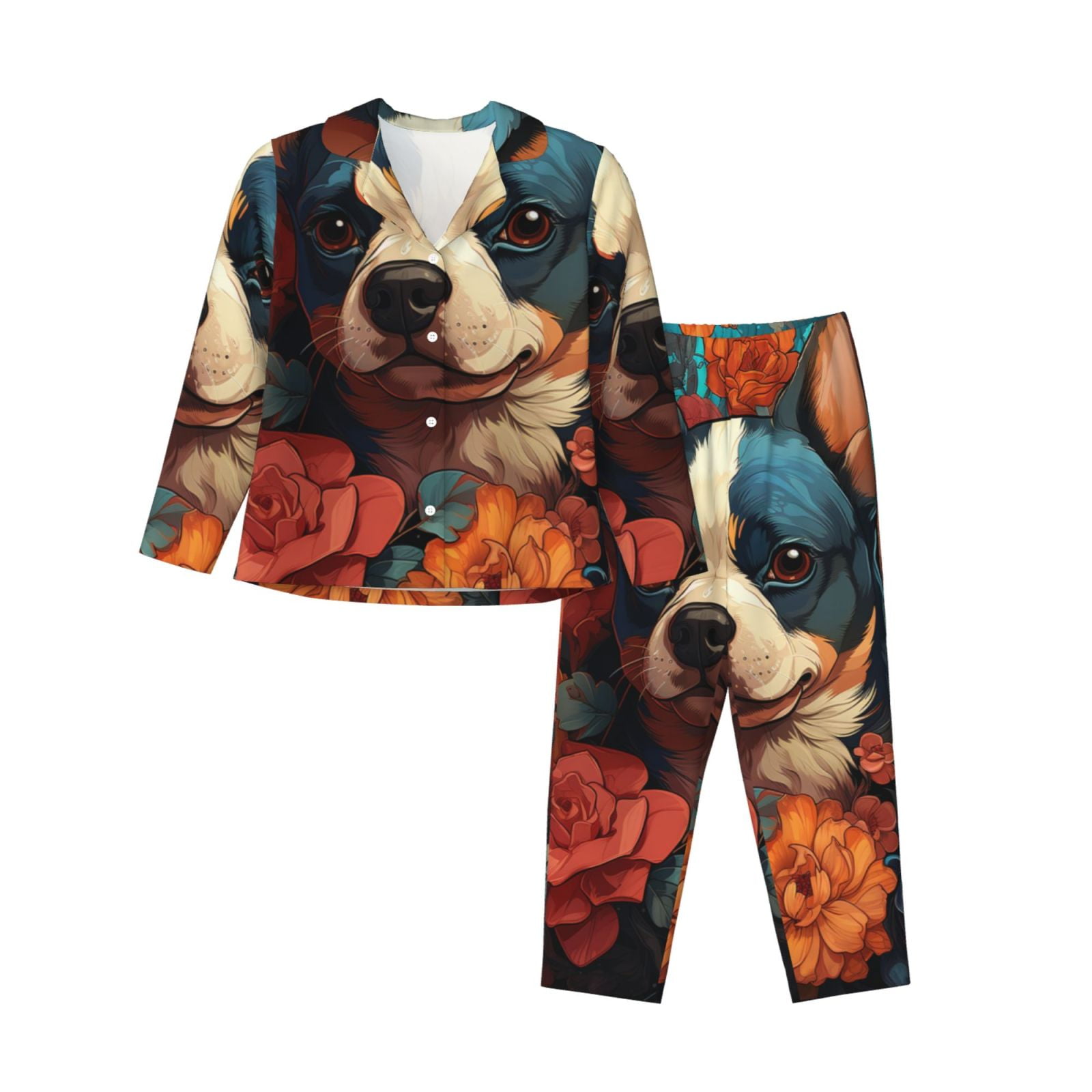 Bingfone Womens Pajama Sets Vintage Colorful Flower French Bulldog ...