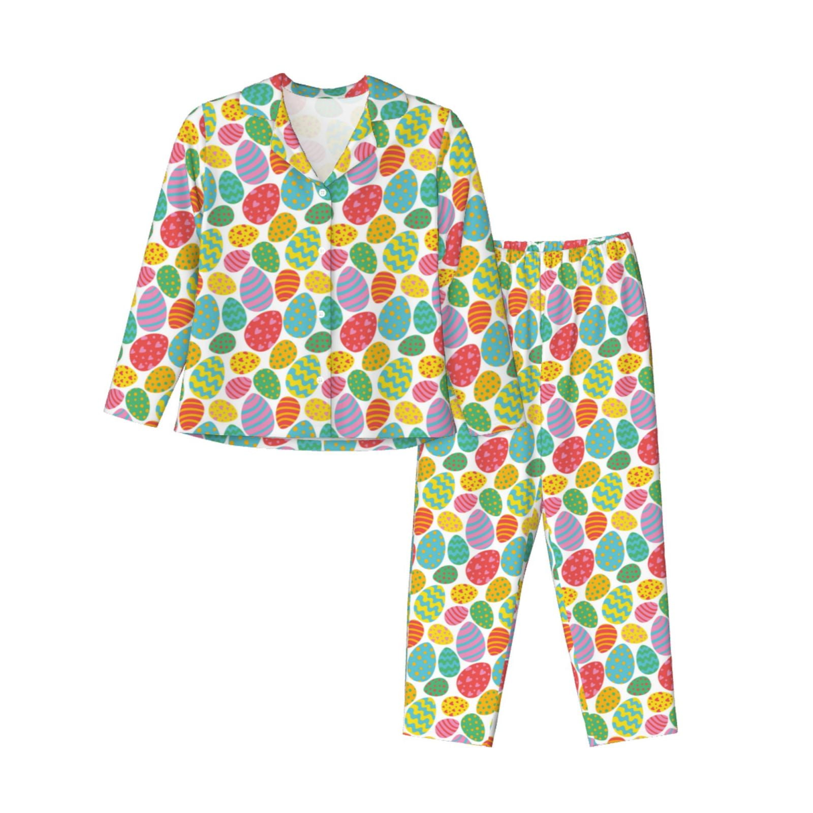 Bingfone Womens Pajama Sets colorful easter eggs Print,Long Sleeve ...