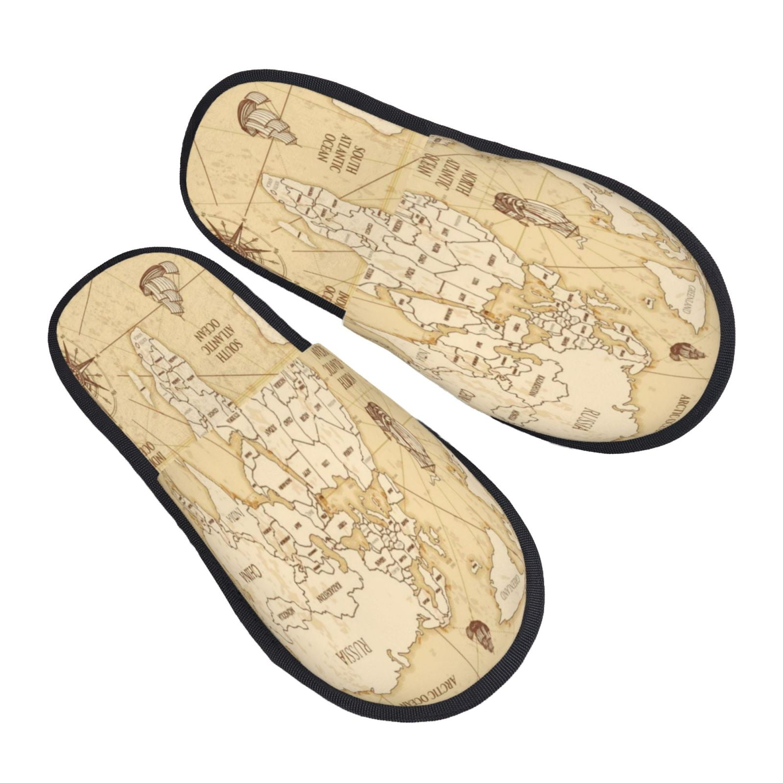 Bingfone World Map House Slippers For Women Men With Soft Rubber Sole ...