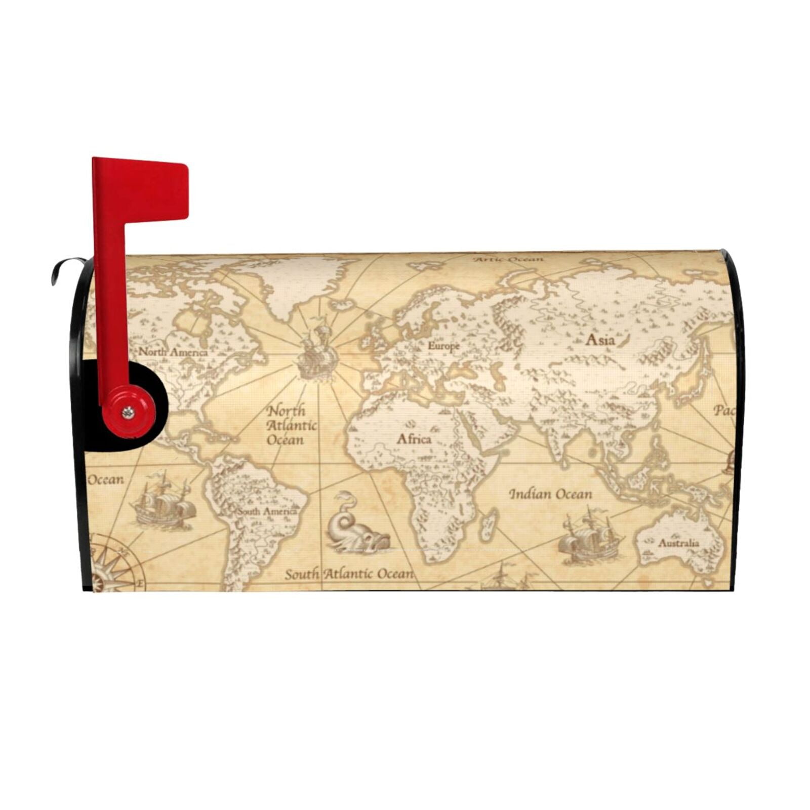 Bingfone World Map Magnetic Mailbox Cover Standard Size For Garden Yard ...