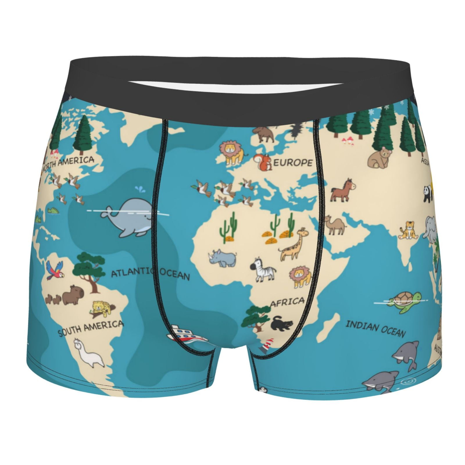 Bingfone World Map With Animal Men's Underwear - Casual Stretch Boxer ...