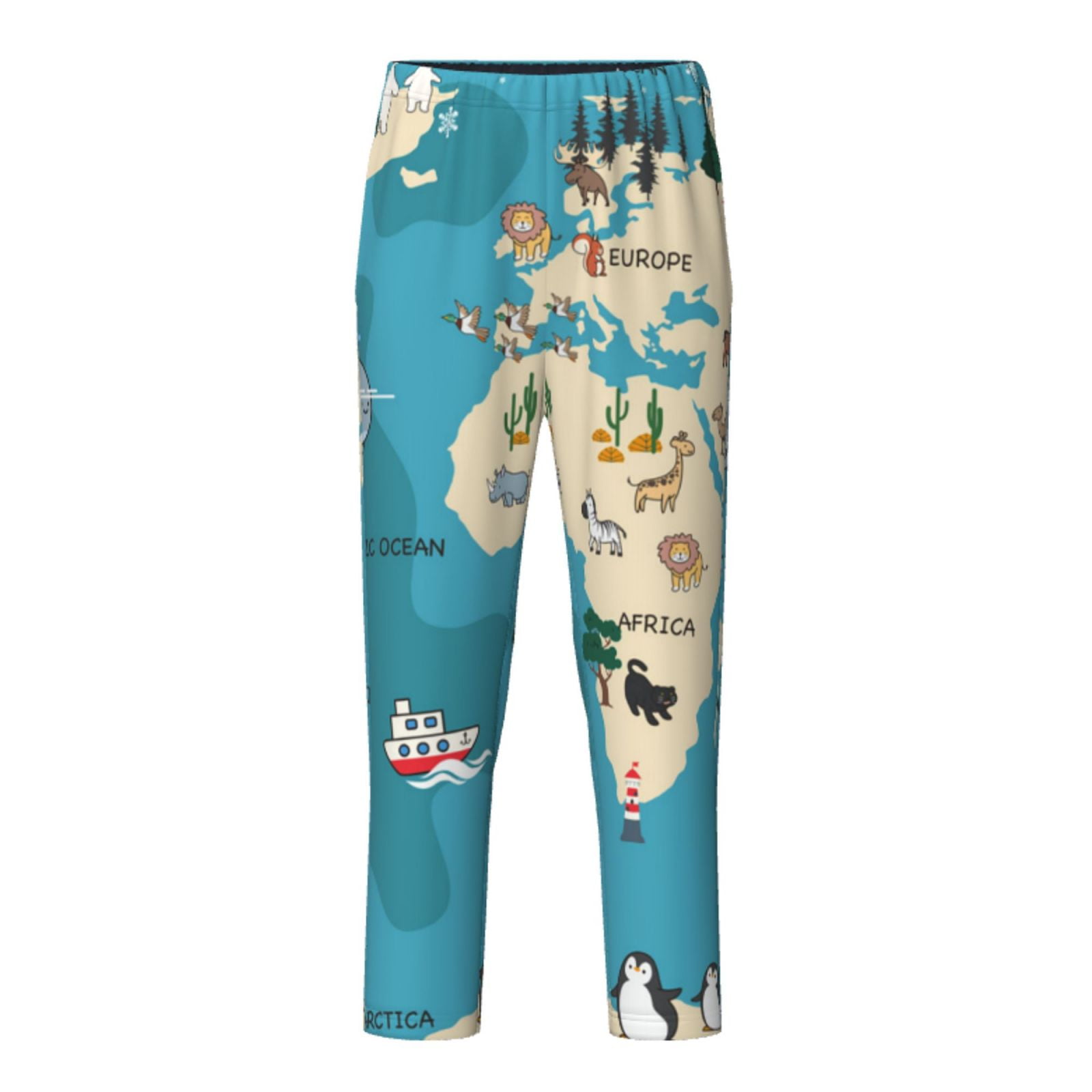 Bingfone World Map With Animal Print Boys Girls Pajama Pants Lounge ...