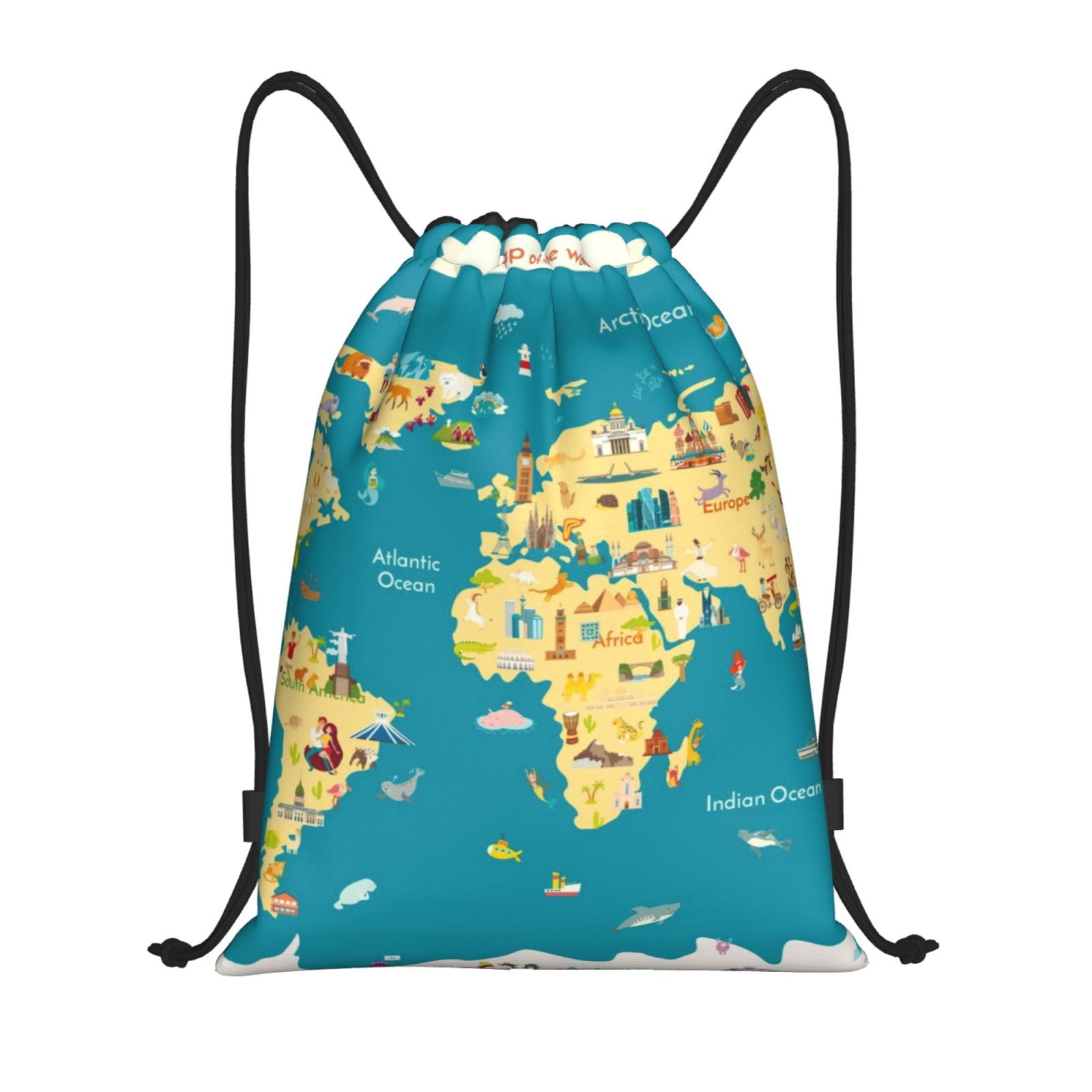 Bingfone World Map With Landmarks Drawstrings Backpacks Bags For Men ...